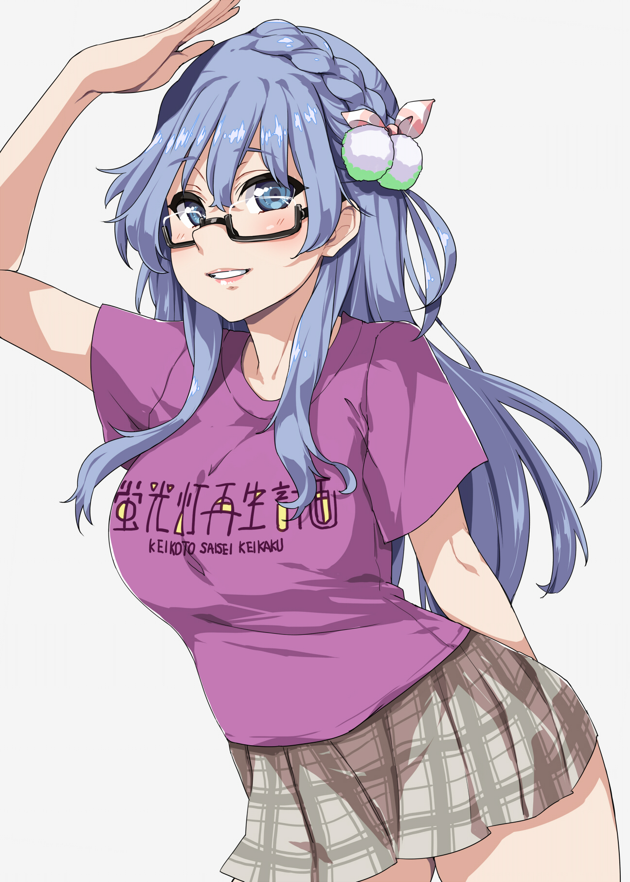 Safebooru - 1girl 22/7 black-framed eyewear blue eyes blue hair braid cowboy shot hair ornament ...