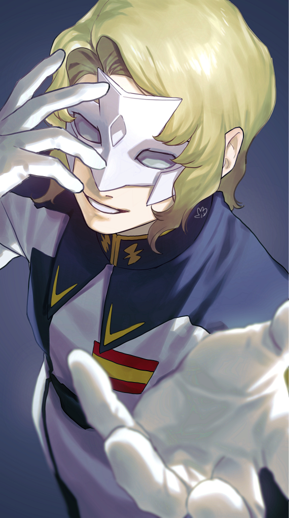 Safebooru - 1boy arms up blonde hair blue background blurry blurry ...