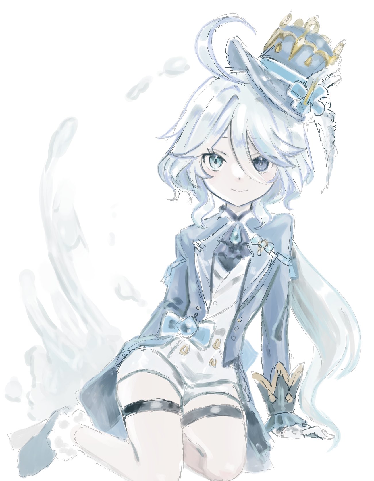 Safebooru - 1girl ahoge ascot black jacket blue ascot blue eyes blue hat closed mouth commentary ...