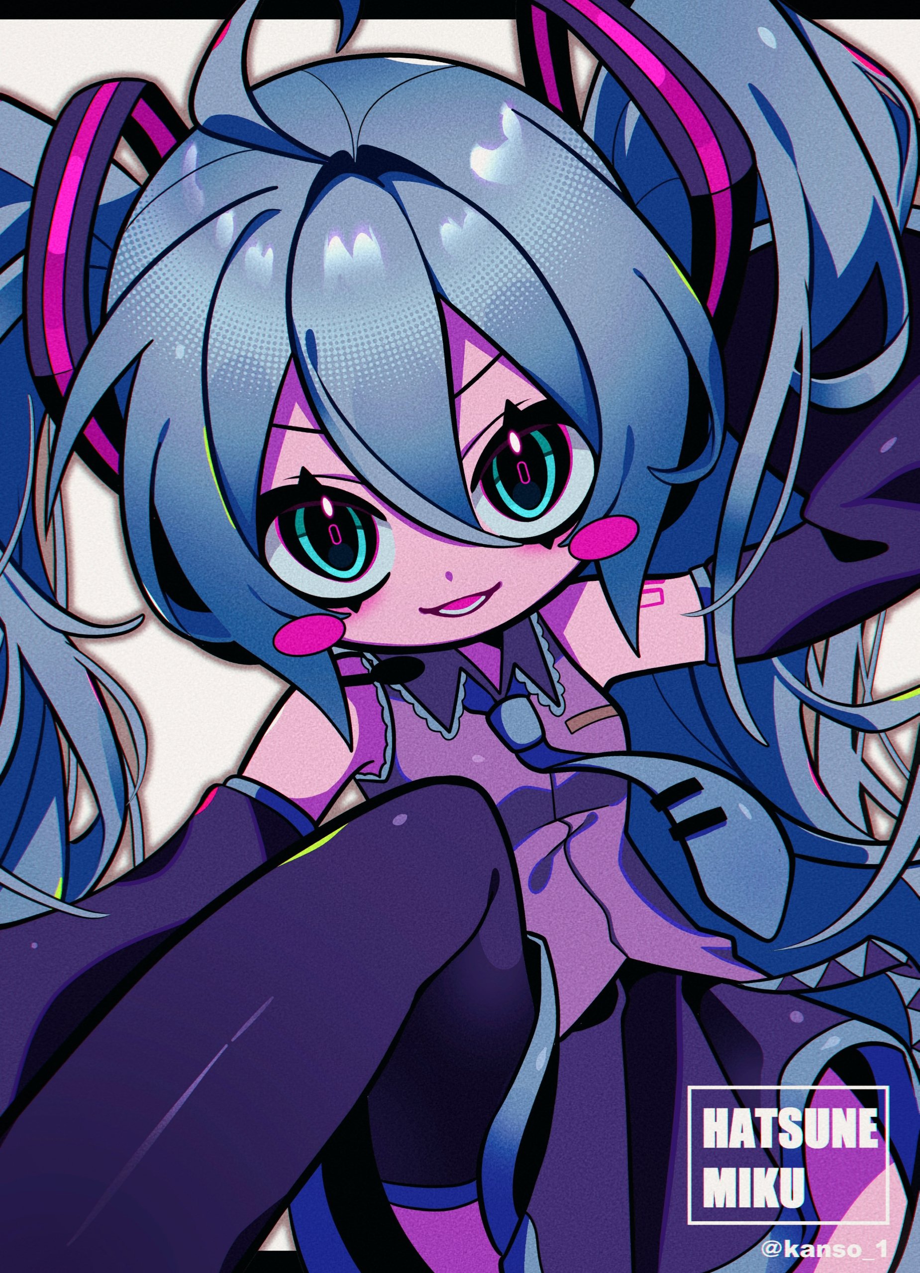 Safebooru - 1girl absurdres ahoge aqua eyes arm tattoo arm up bare shoulders black headphones ...