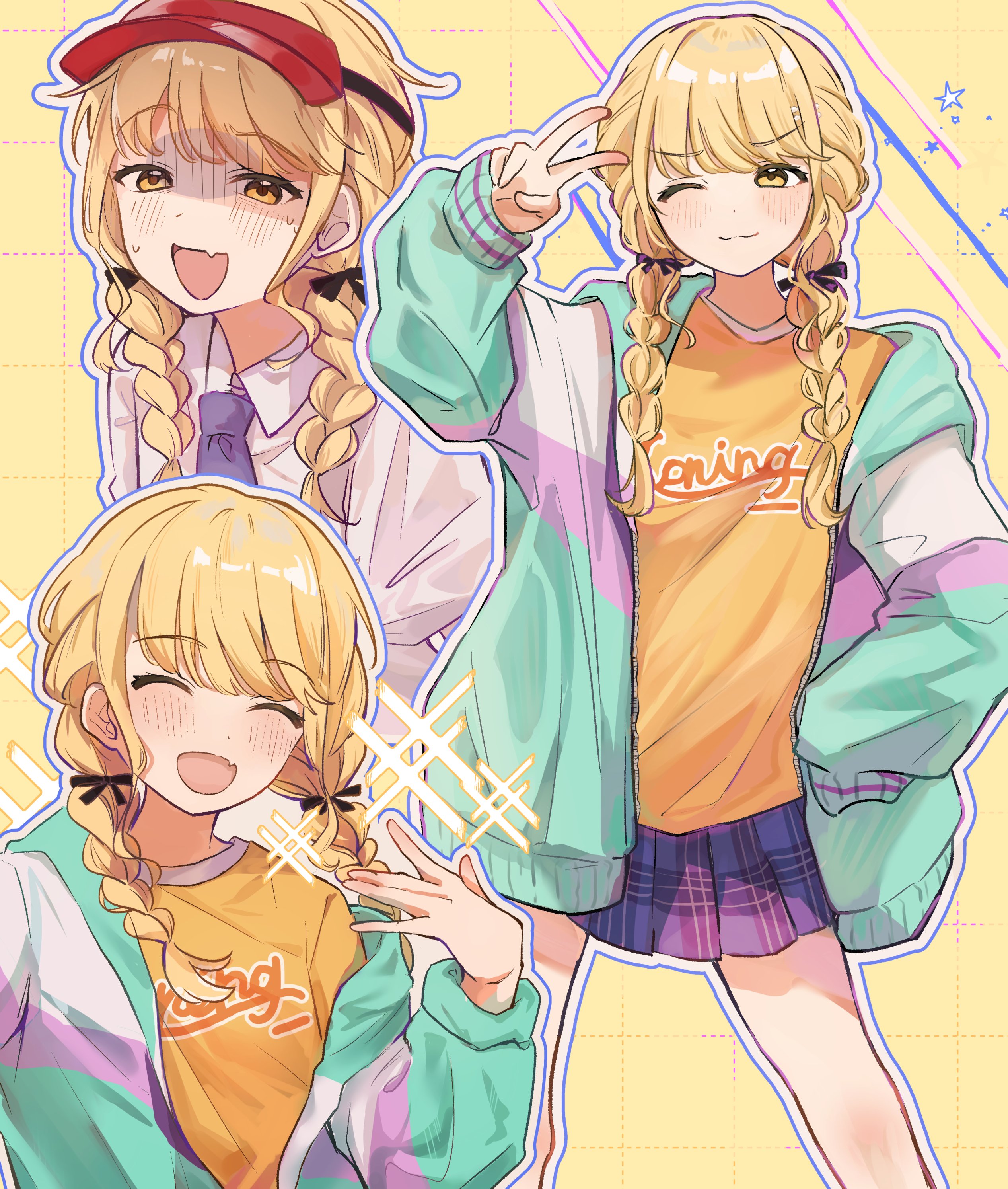 Safebooru - 1girl ;3 absurdres blonde hair blush braid closed eyes fujita kotone gakuen ...