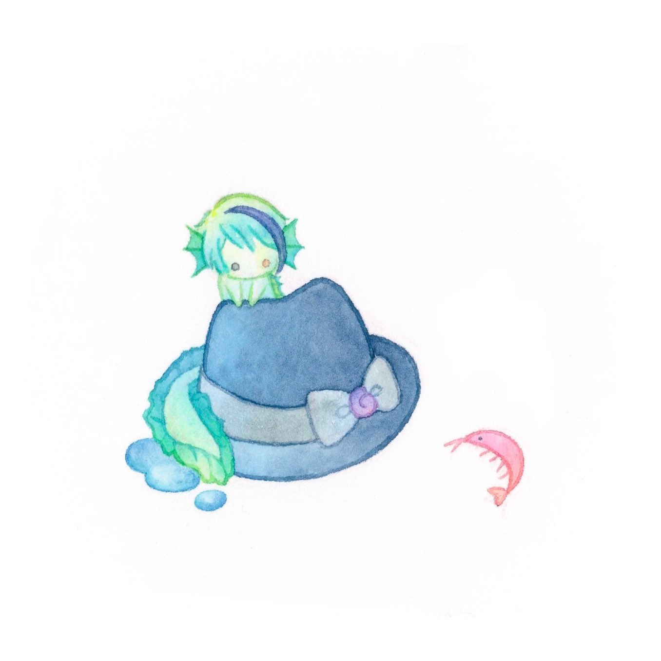 Safebooru - 1boy animal black eyes blue hair chibi eel boy fins full ...
