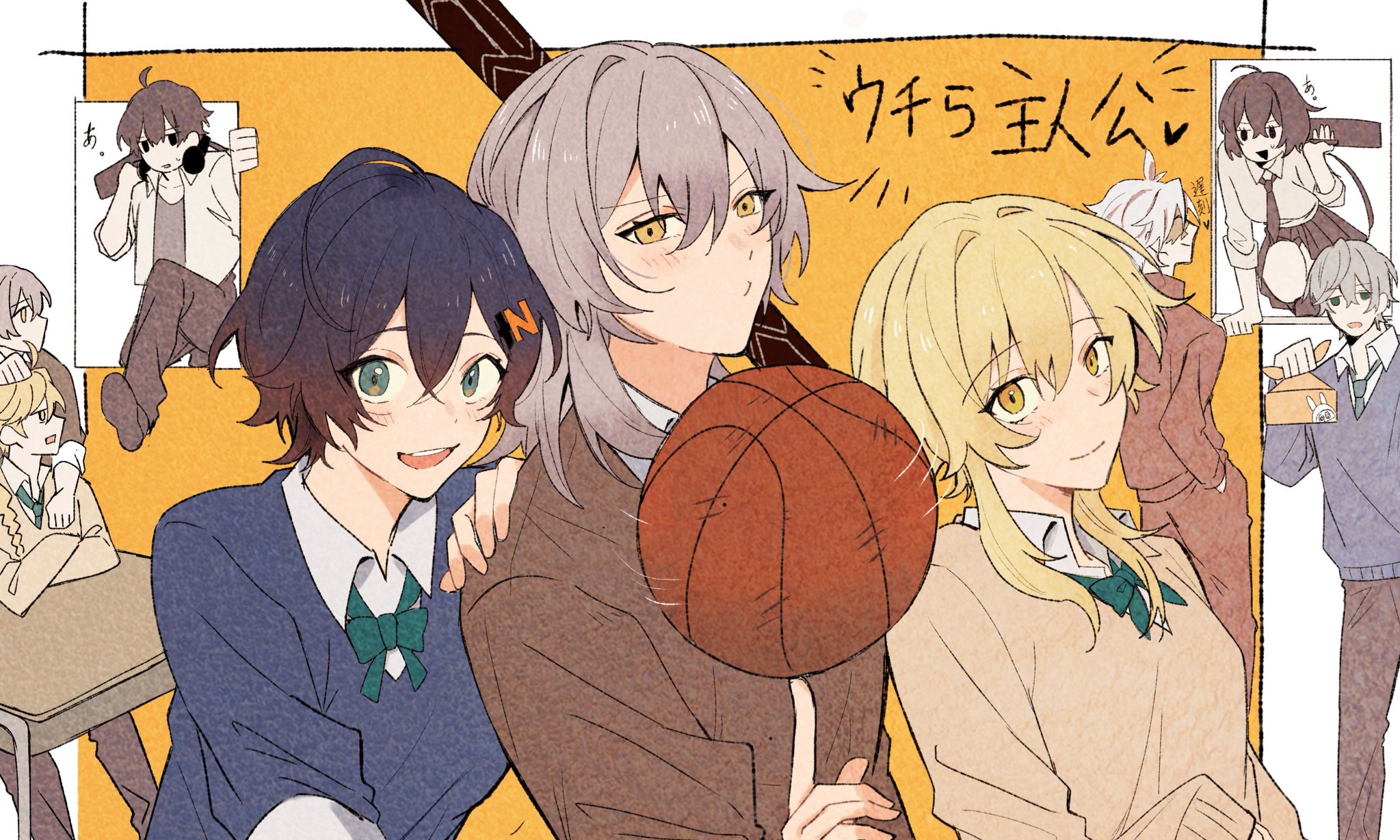Safebooru - 4girls 5boys aether (genshin impact) ahoge ball basketball ...