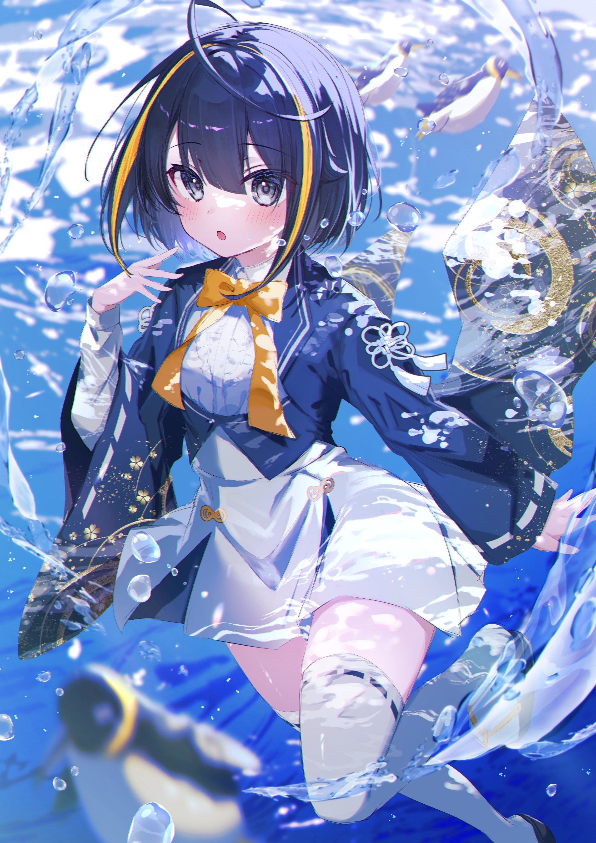 Safebooru - 1girl :o absurdres ahoge animal asahikawa (mist train girls) bird black footwear ...