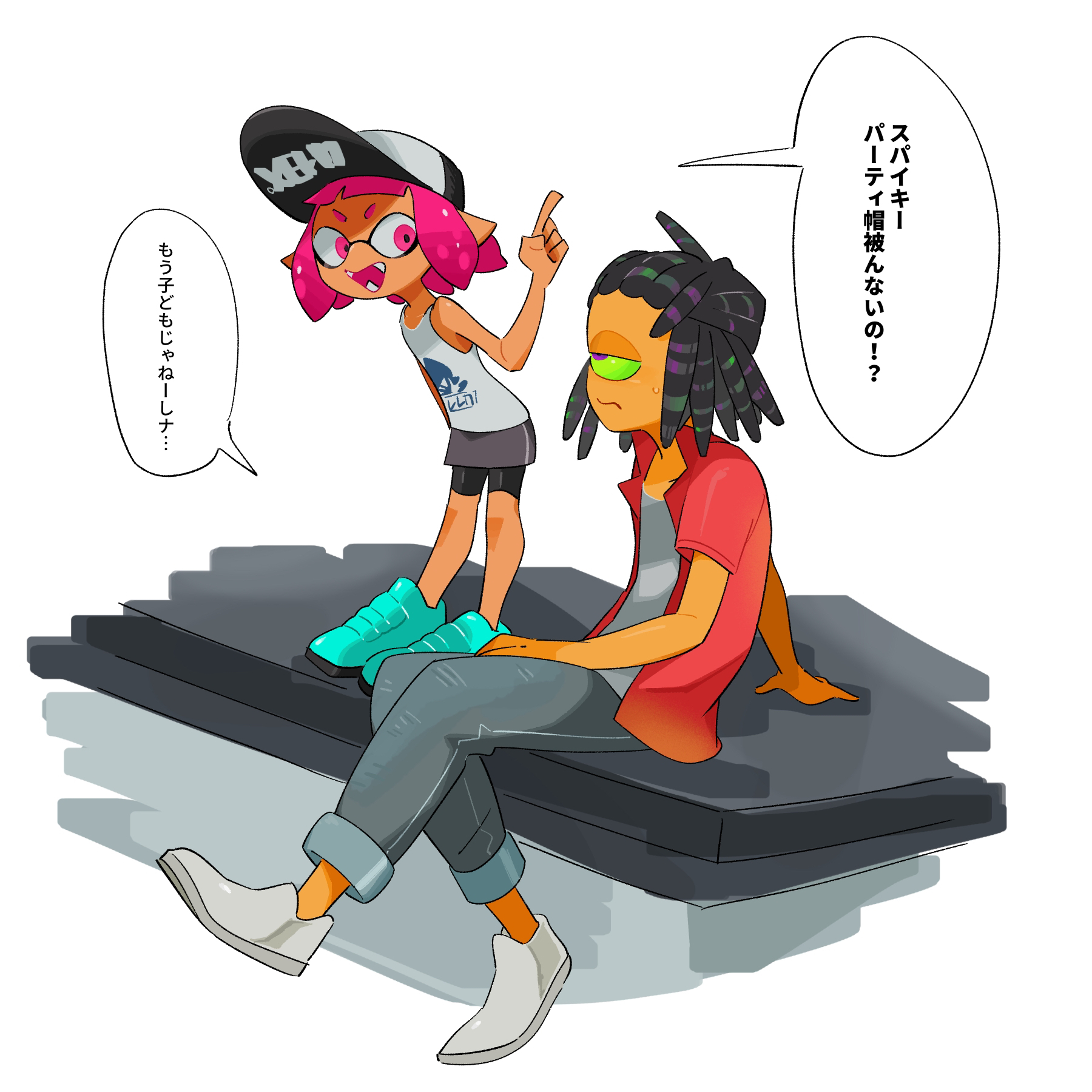 Safebooru - 1boy 1girl colored sclera green sclera hat highres inkling ...