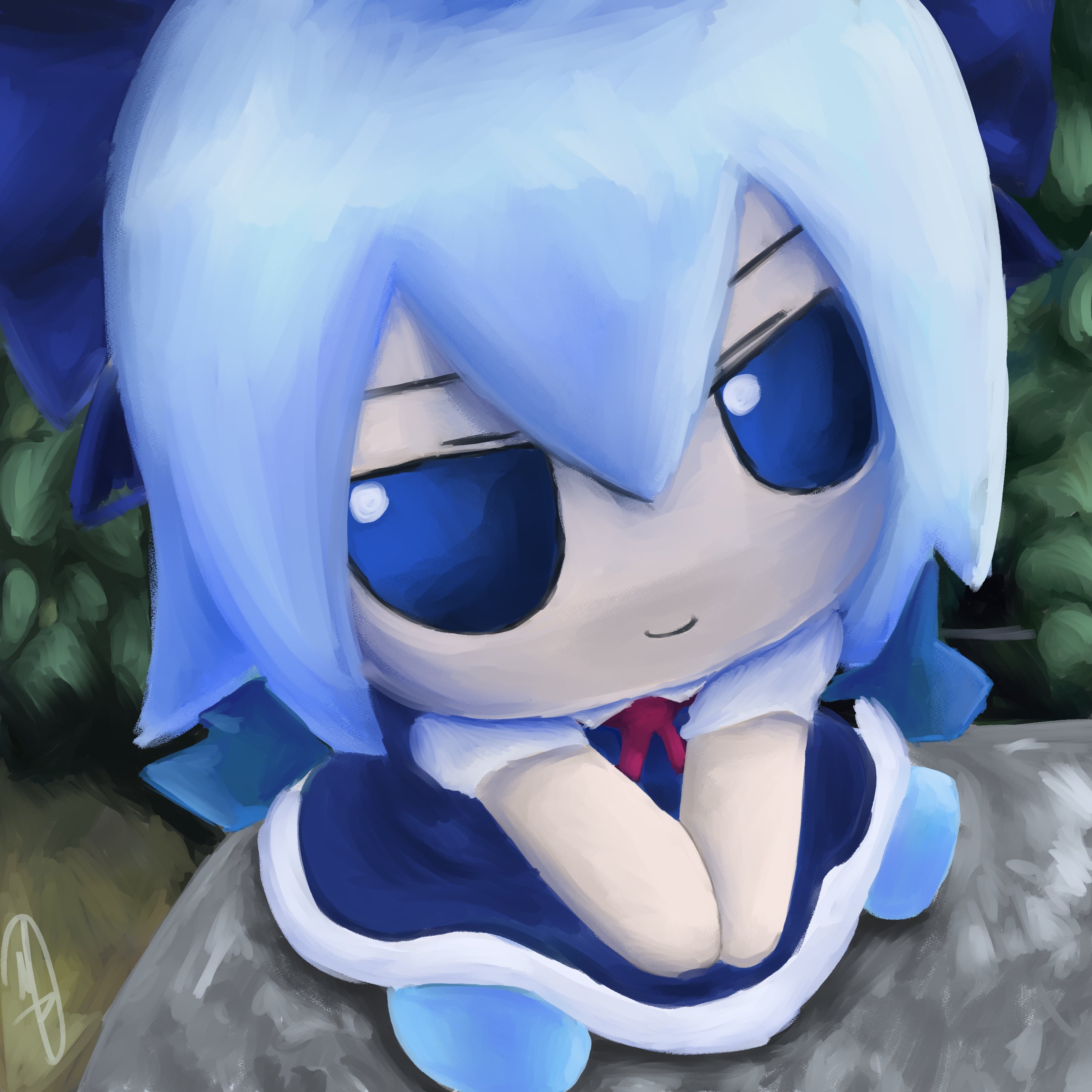 Safebooru - 1girl absurdres blue bow blue dress blue eyes blue hair bow cirno closed mouth dress ...