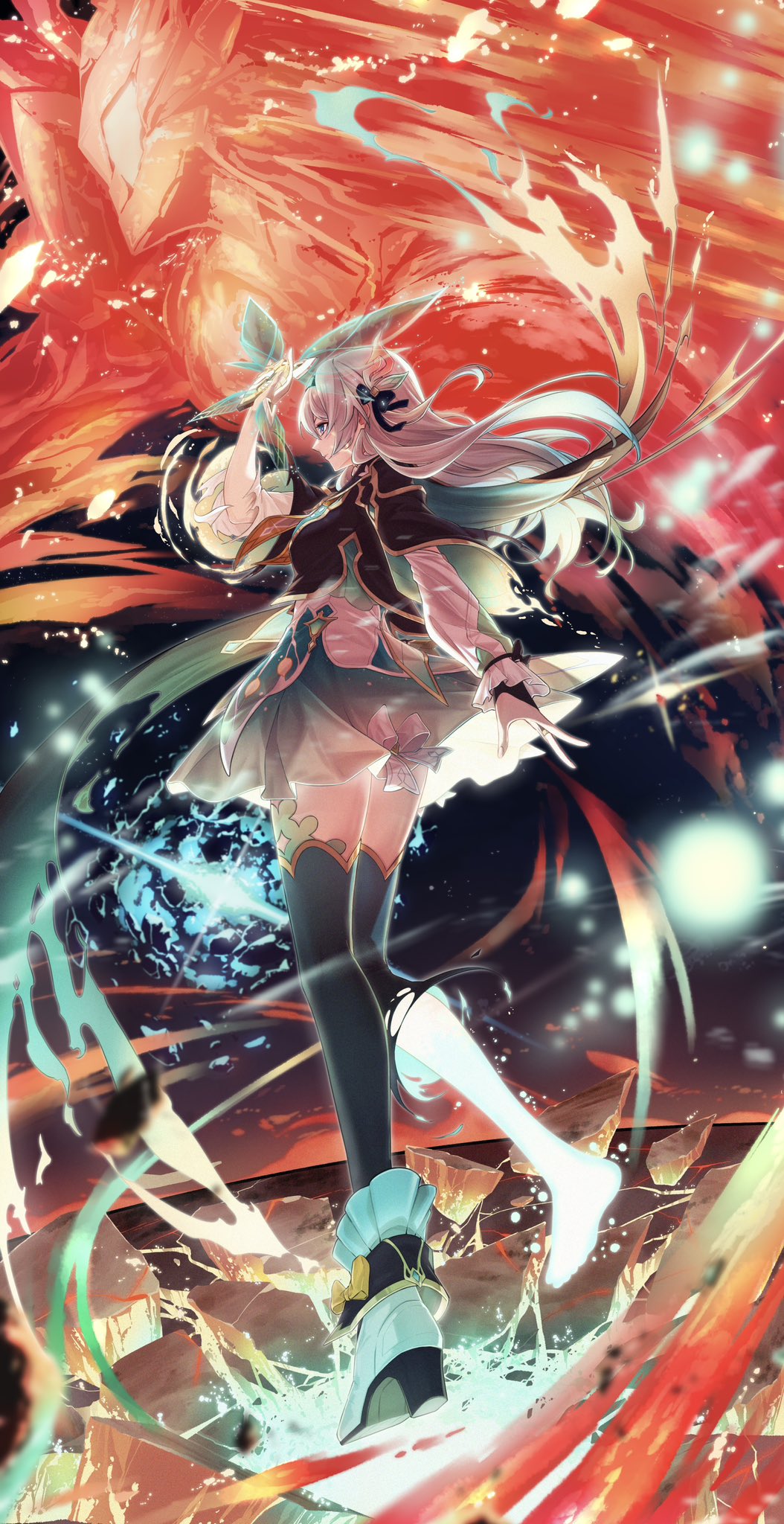 Safebooru - 1girl black jacket fire firefly (honkai: star rail) full body glowing green skirt ...