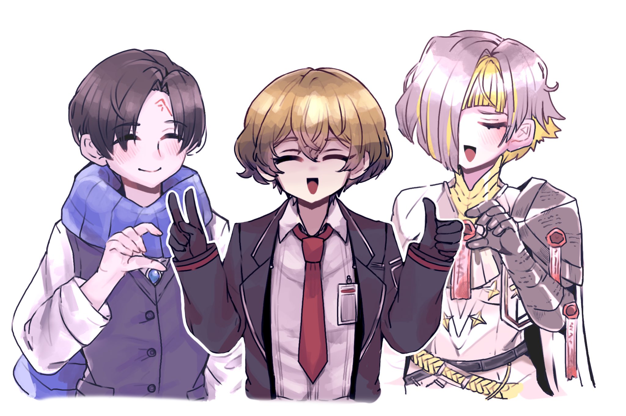 Safebooru - 2boys black hair blonde hair blue scarf closed eyes closed mouth demian (project ...