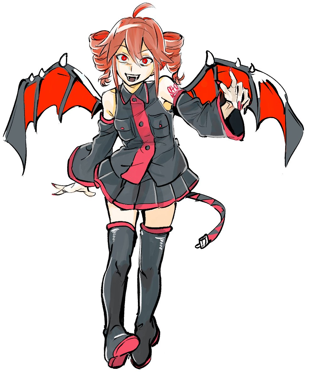 Safebooru - 1girl ahoge black footwear black shirt black skirt boots demon wings detached ...