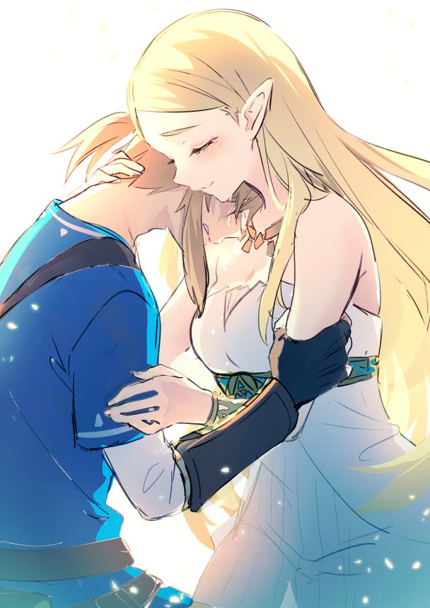 Safebooru - 1boy 1girl backlighting bare shoulders black gloves blonde hair blue tunic champion ...