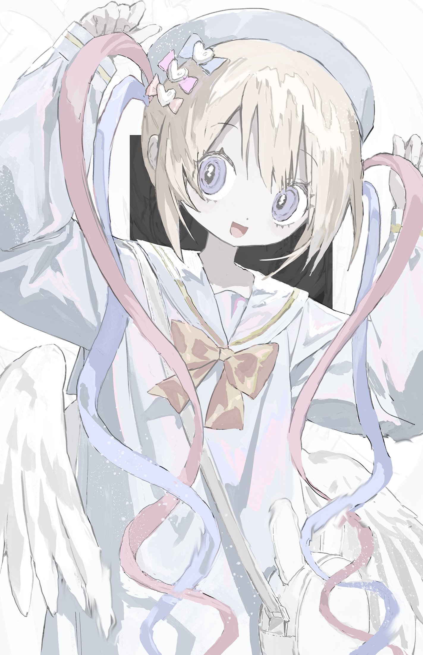 Safebooru - 1girl arms up bag beret blonde hair blue eyes bow bowtie chouzetsusaikawa tenshi ...