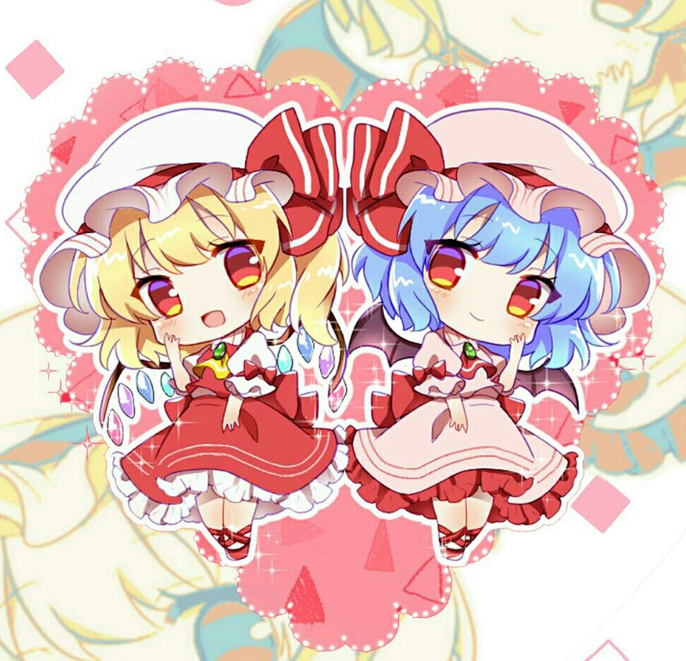 Safebooru - 2girls ascot bat wings blonde hair blue hair blush chibi crystal wings flandre ...
