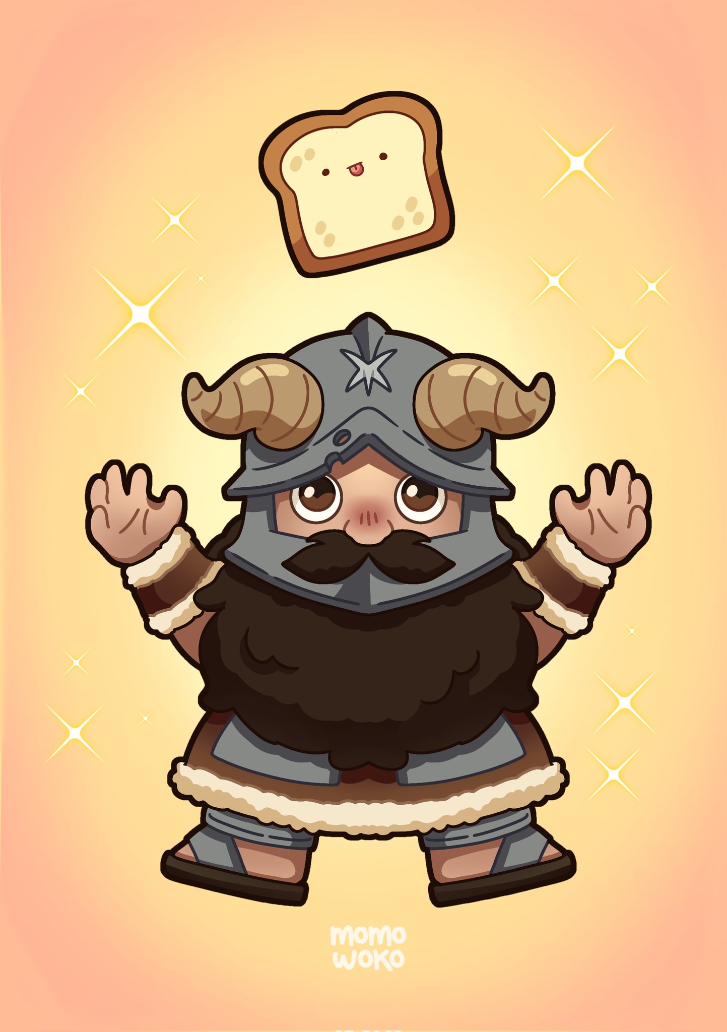 Safebooru - 1boy arms up beard bread brown hair chibi derivative work ...