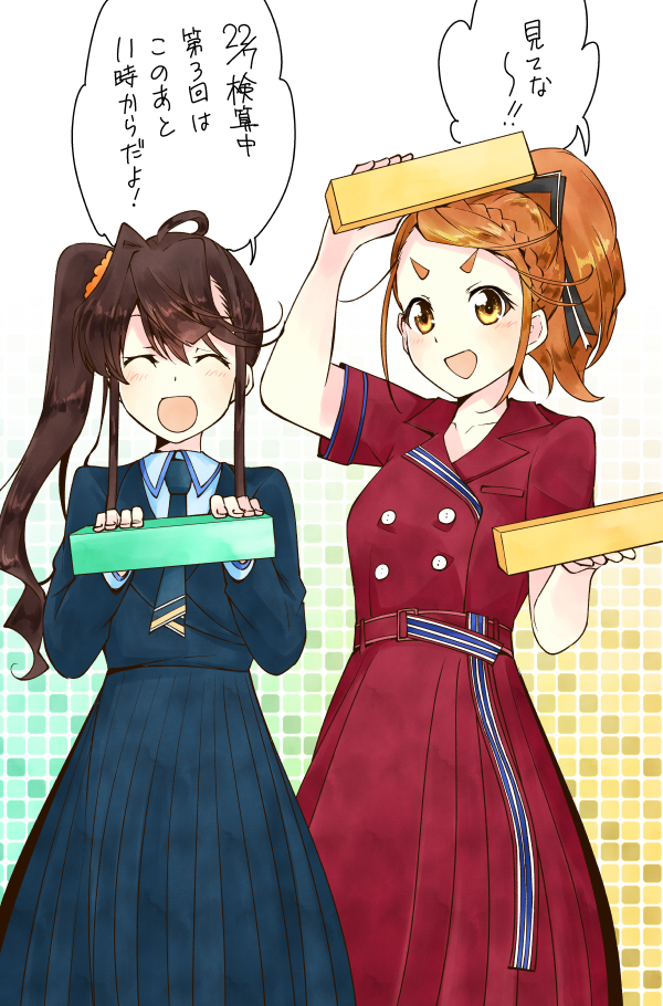 Safebooru - 22/7 2girls :d ^ ^ belt black bow blue dress blue necktie blue shirt blush bow braid ...