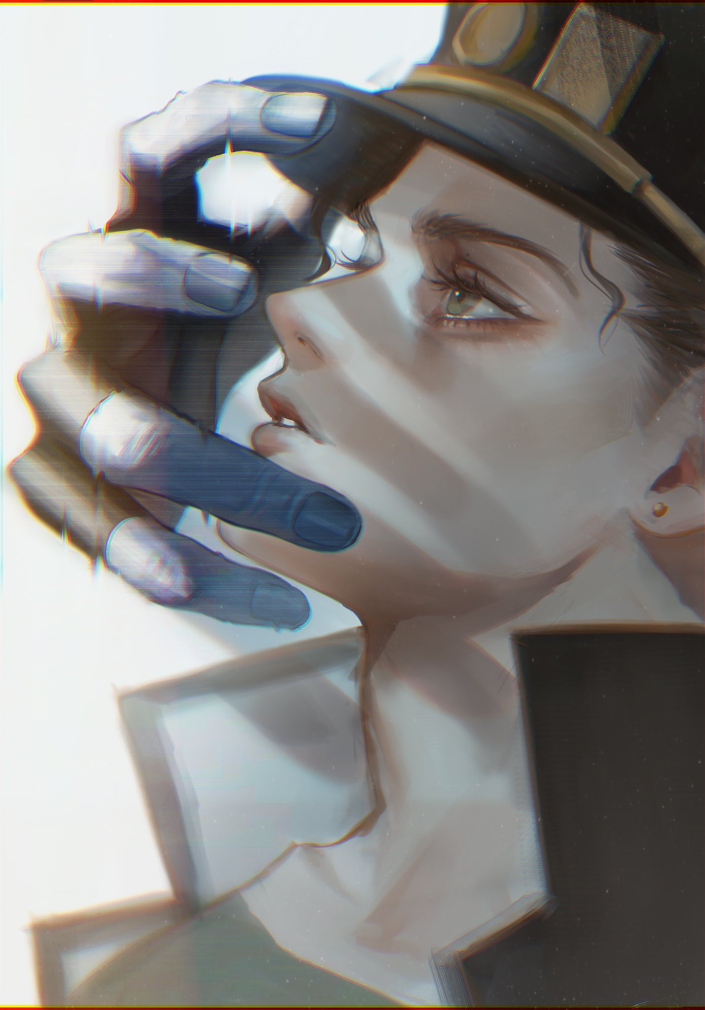 Safebooru - 1boy black hair chromatic aberration close-up earrings ...