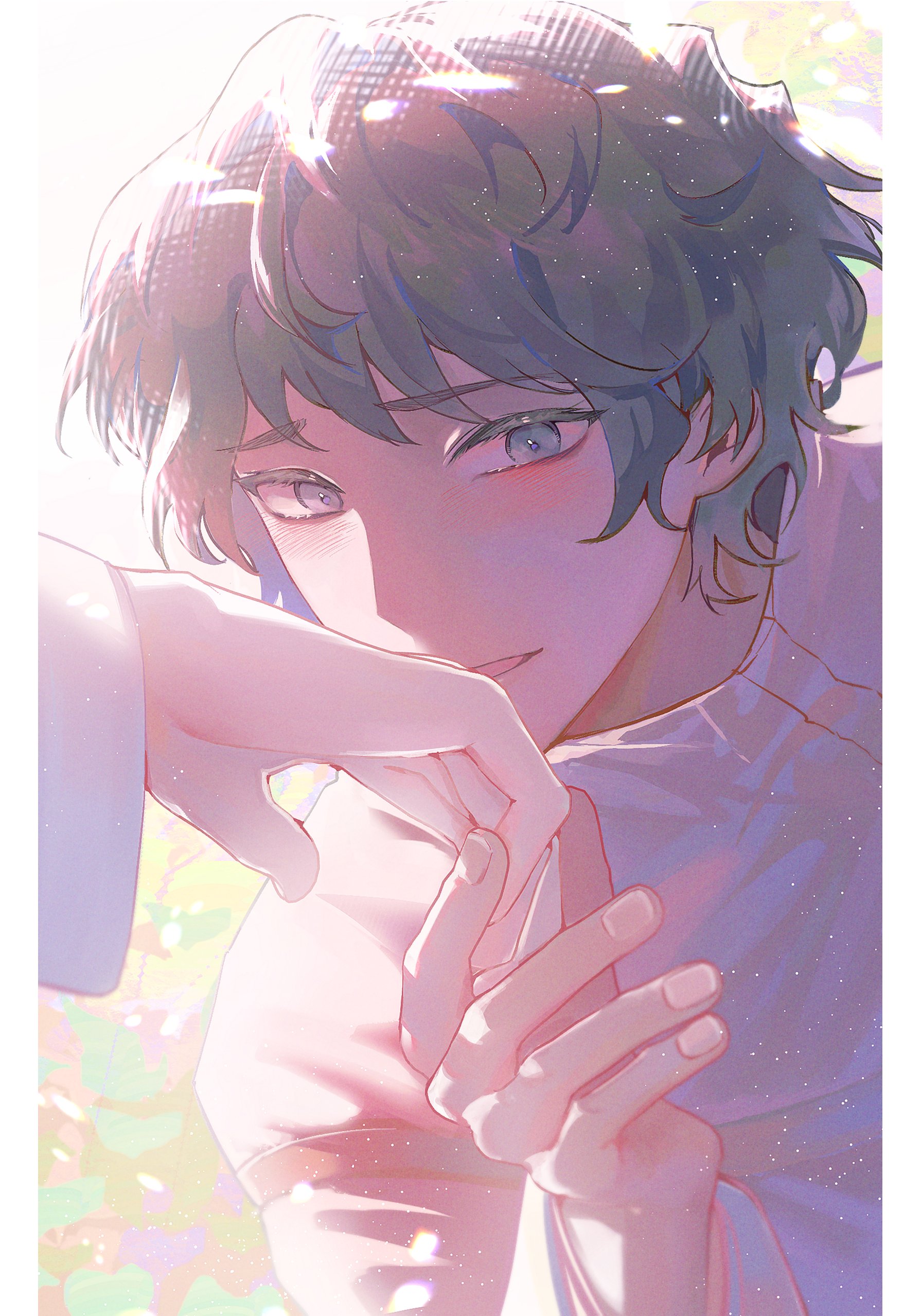 Safebooru - 2boys absurdres black eyes black hair capelet commentary request gold trim hatsutori ...