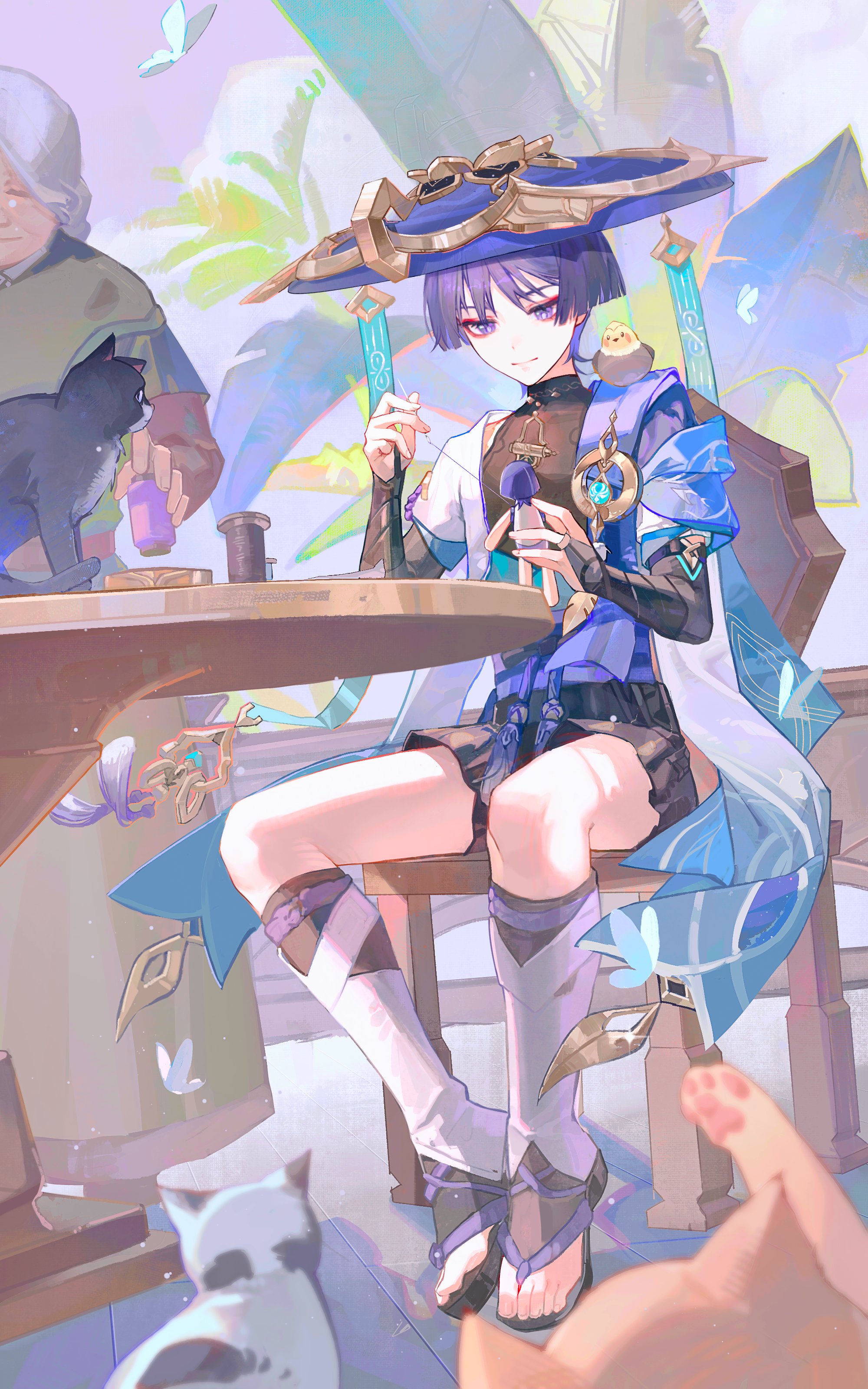 Safebooru - 1boy 1girl absurdres animal on shoulder arm armor armor belt bird bird on shoulder ...