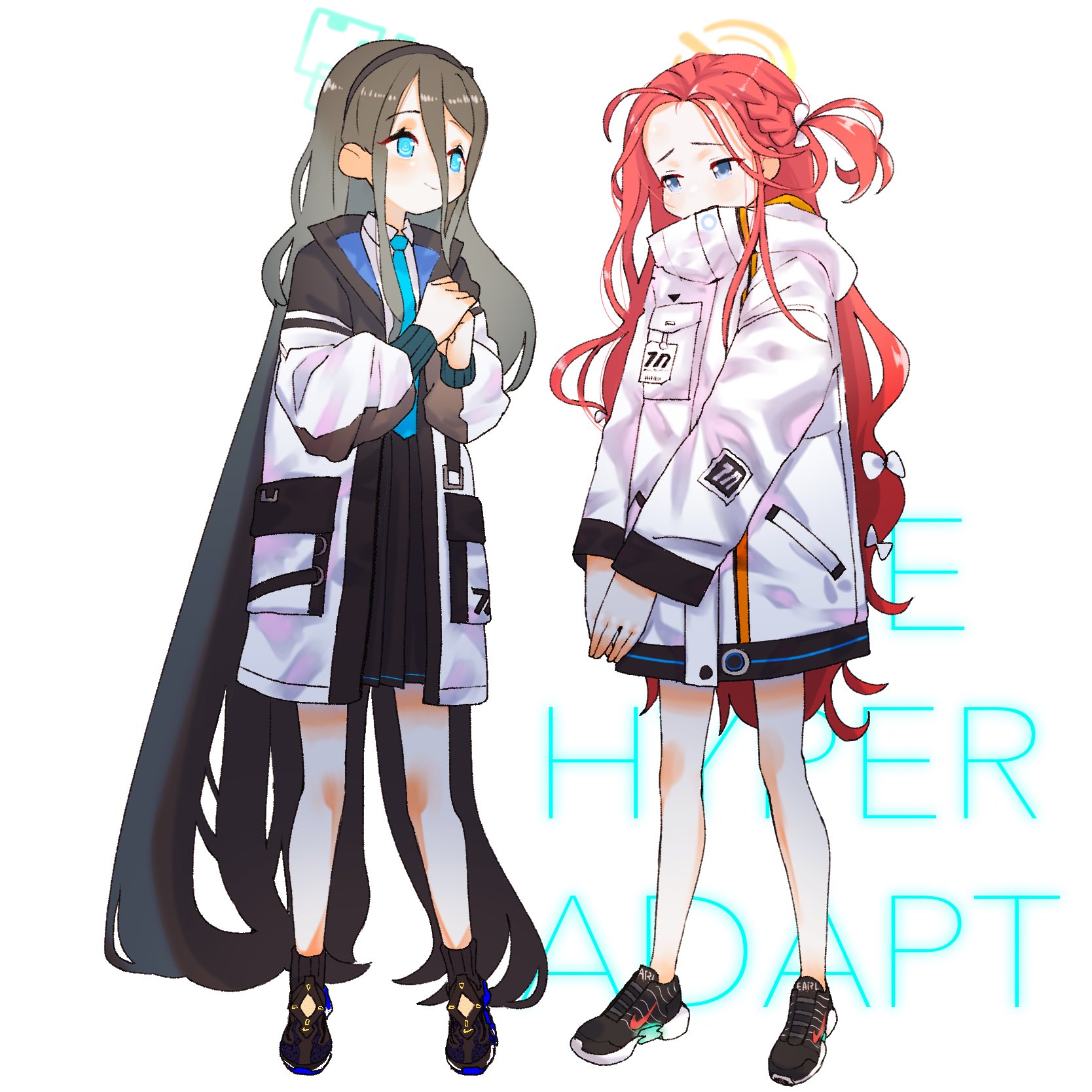 Safebooru - 2girls absurdly long hair aris (blue archive) black footwear black hair black ...