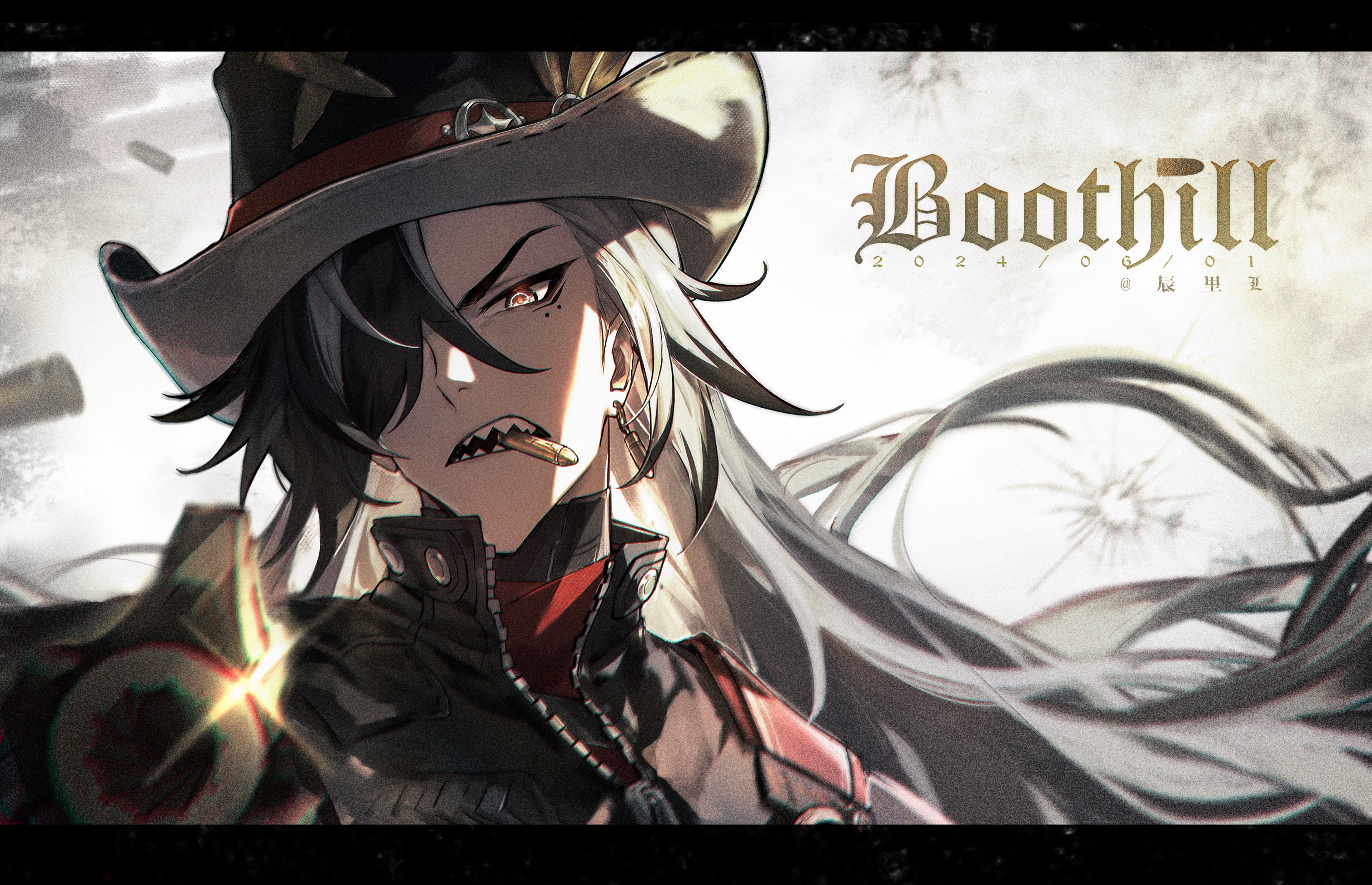 Safebooru - 1boy 2024 aiming aiming at viewer angry artist name black ...