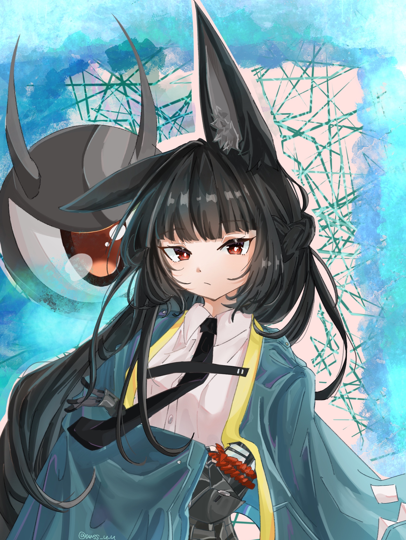 Safebooru - 1girl ame pokke animal ears black hair black necktie blunt ...