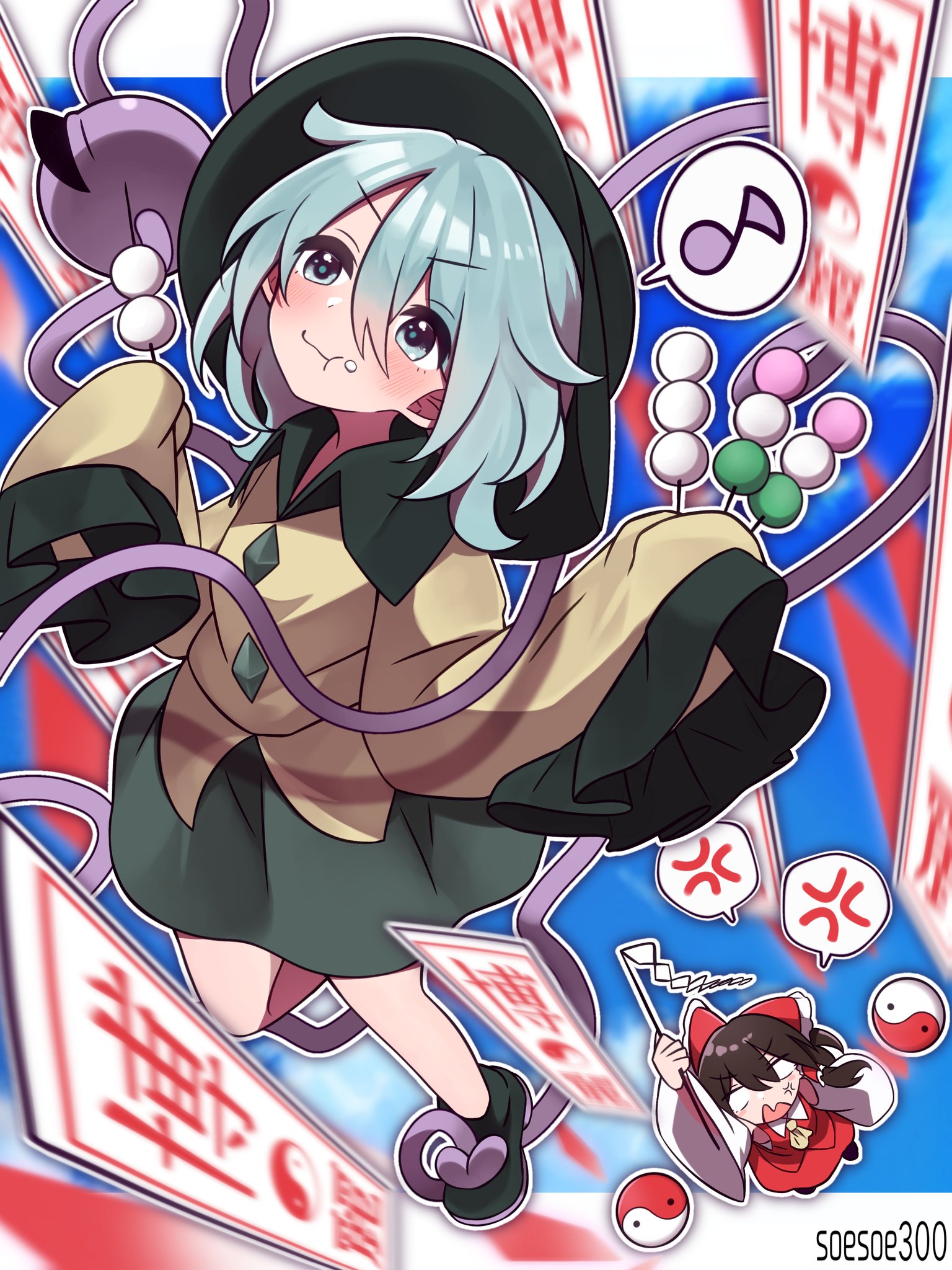 Safebooru - 2girls anger vein angry ascot black hair black hat blank eyes bow collared shirt ...