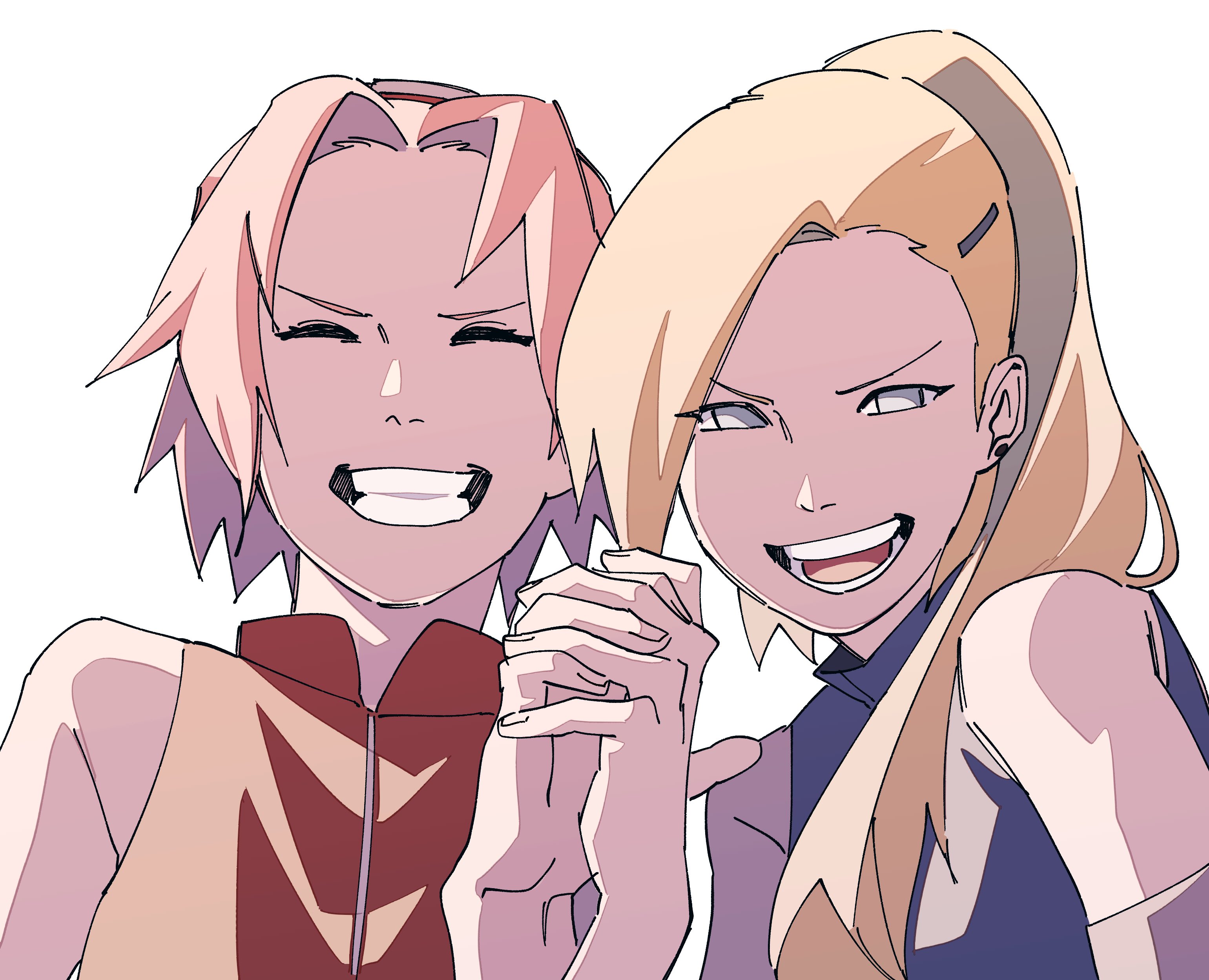 Safebooru - 2girls absurdres blonde hair blue eyes closed eyes grin haruno sakura highres jacket ...