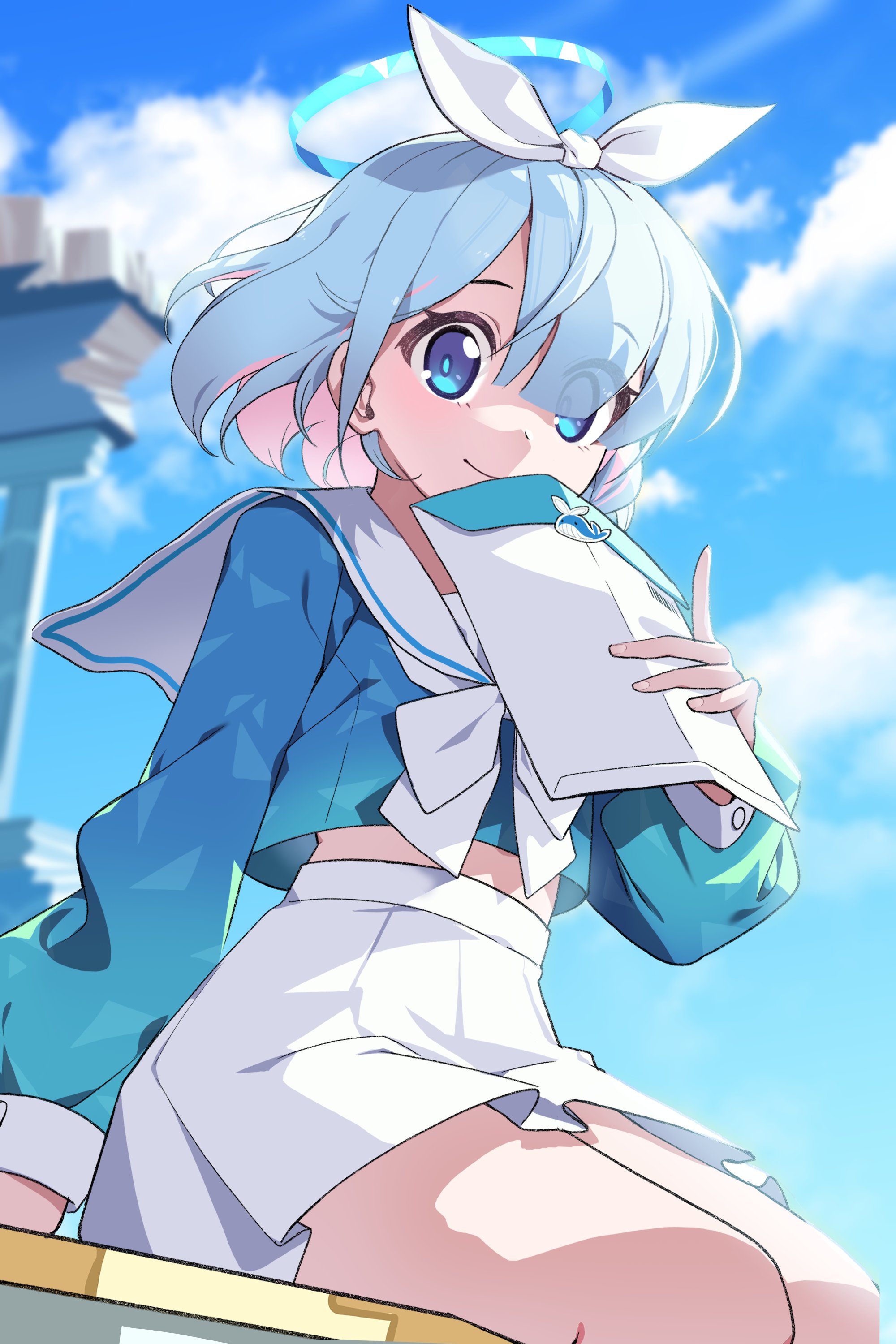 Safebooru - 1girl absurdres arona (blue archive) blue archive blue eyes blue hair blue halo blue ...