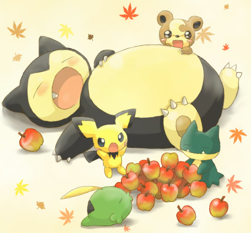 Safebooru - apple autumn leaves black fur blush brown fur claws closed ...