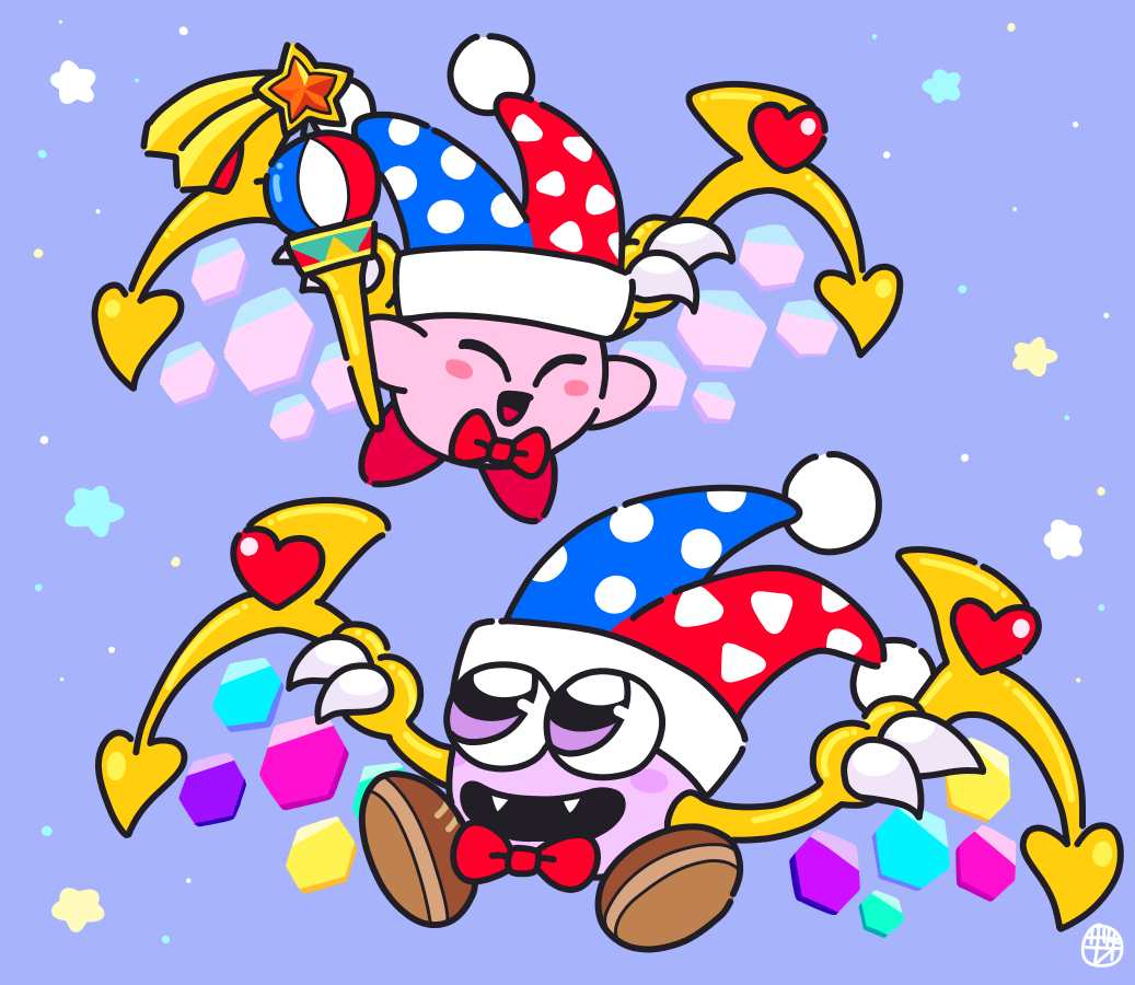 Safebooru - beam kirby blue background blush stickers bow bowtie brown ...