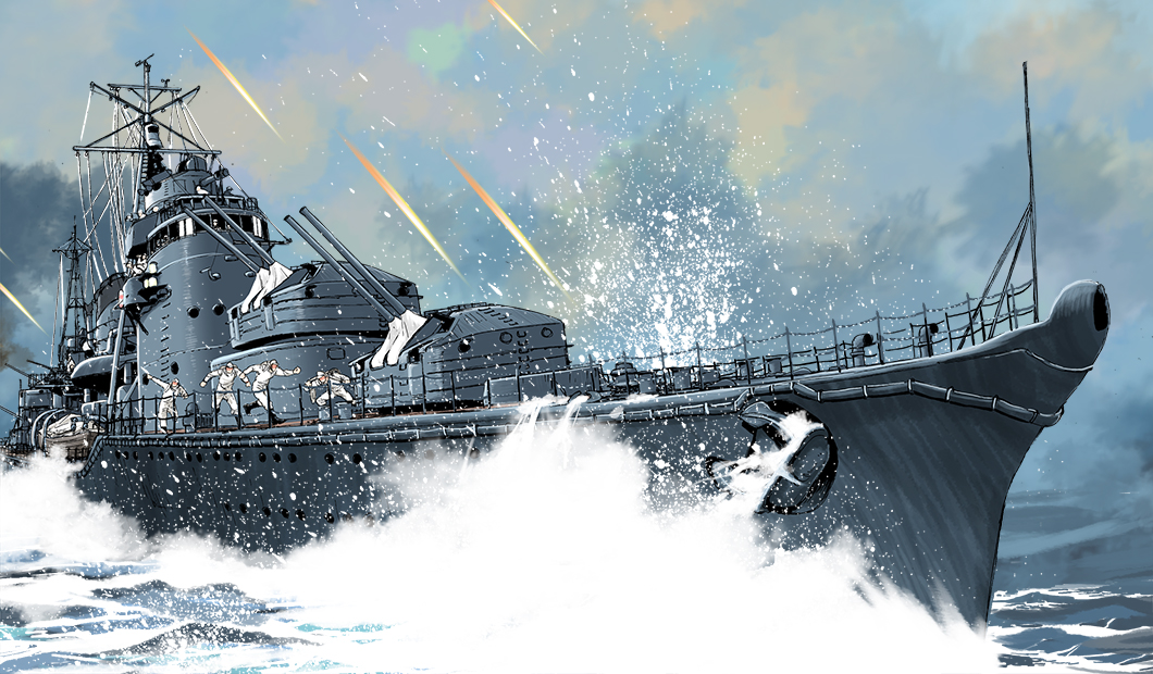 Safebooru - 6+boys akizuki (destroyer) anchor clouds commentary day ...