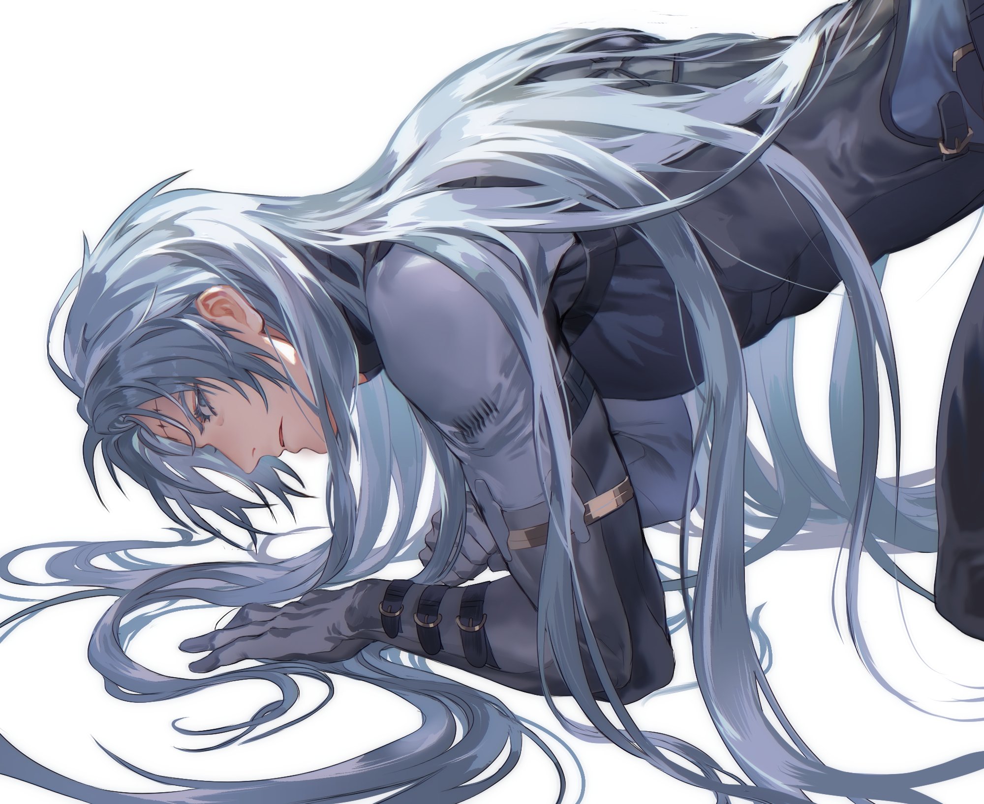 Safebooru - 1boy all fours arched back arm belt belt black belt calcharo (wuthering waves) chest ...