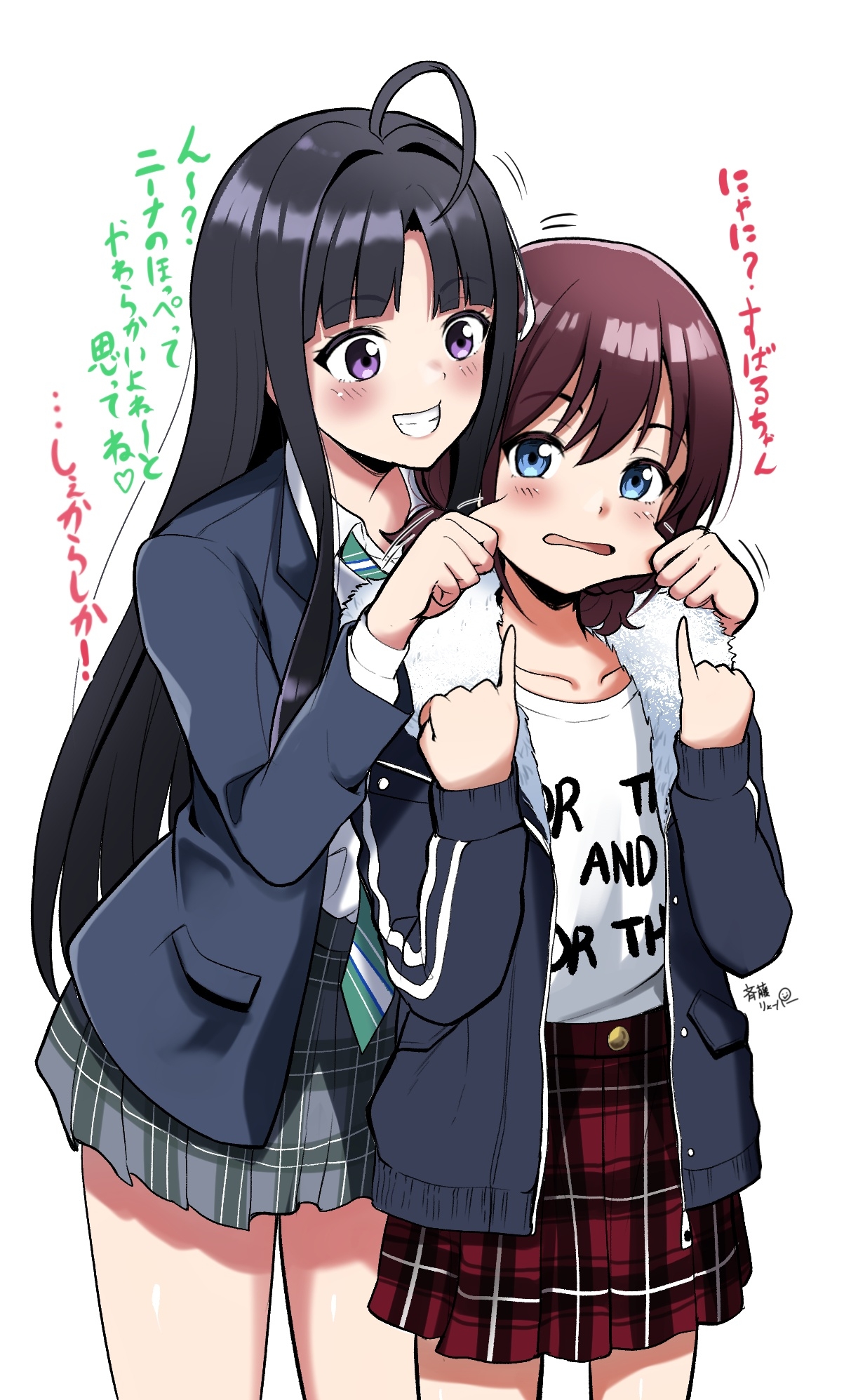 Safebooru - 2girls ahoge awa subaru behind another black hair black jacket blazer blue eyes ...