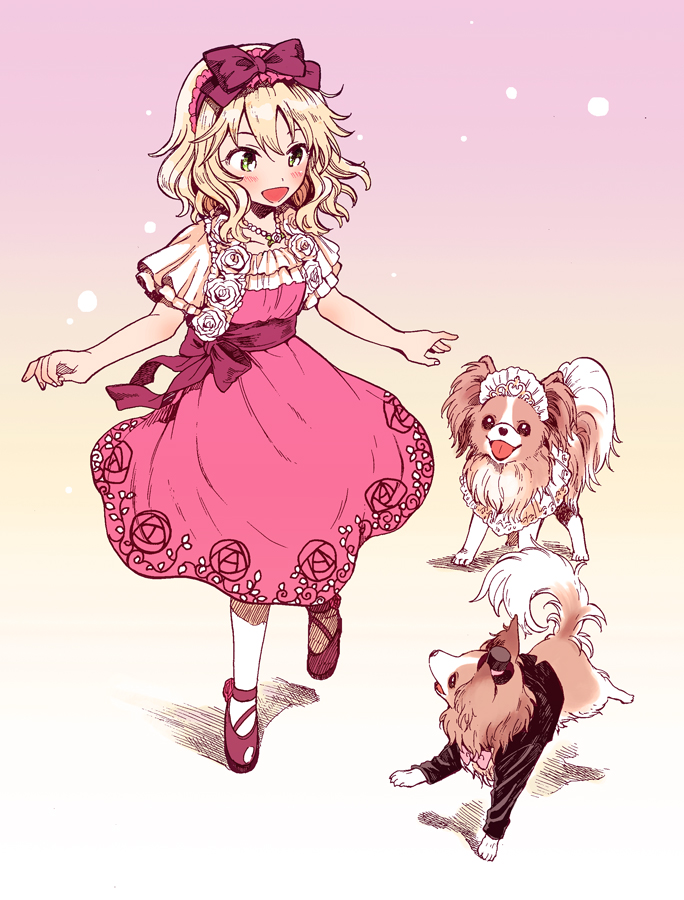 Safebooru - 1girl amezawa koma blonde hair blush bow dog dress full body green eyes hair bow ...
