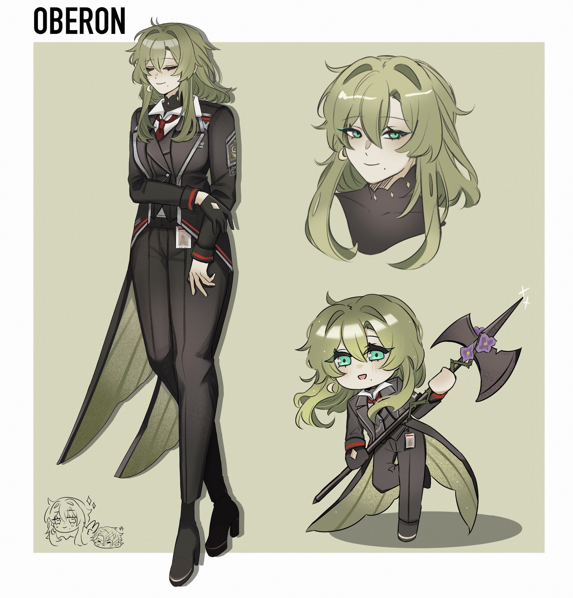 Safebooru - 1girl aqua eyes axe black coat black gloves black pants closed mouth coat collared ...