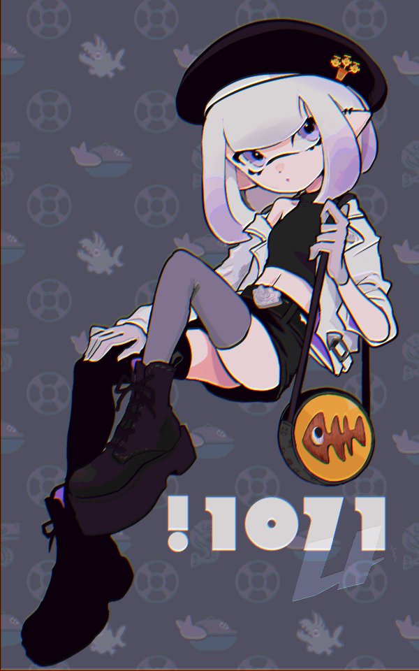 Safebooru - 1girl bag beret black footwear black hat black shirt black skirt boots chum ...