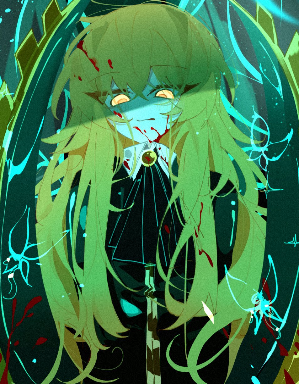 Safebooru - 1girl :3 :q ascot bladed tonfa blood blood on face blush ...