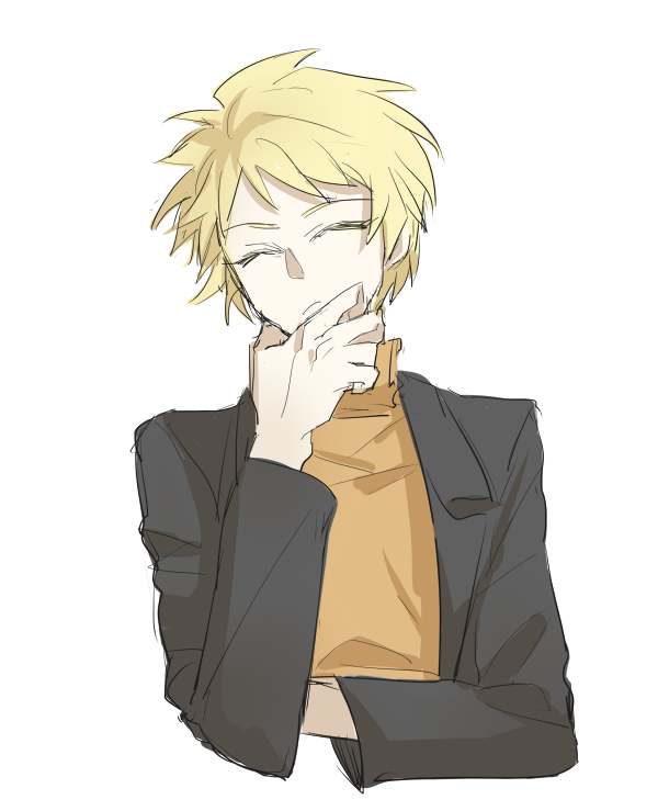 Safebooru - 1boy atou haruki black jacket blonde hair brown sweater closed eyes closed mouth ...