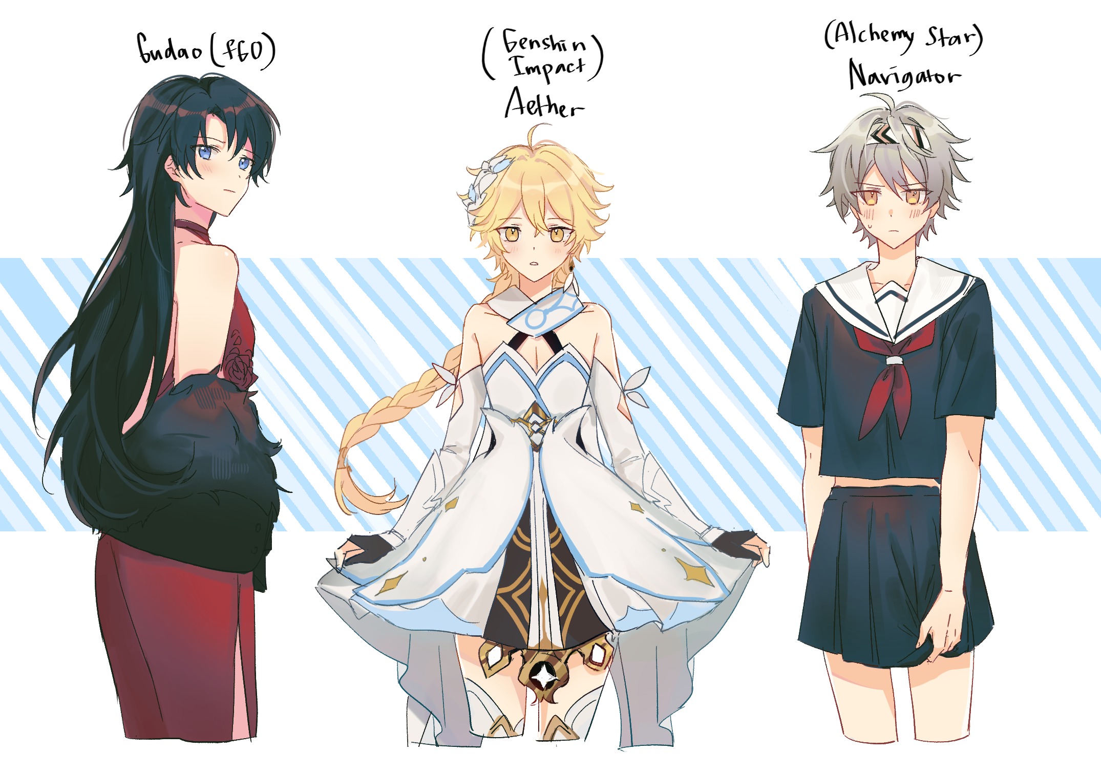 Safebooru - 3boys aether (genshin impact) ahoge alchemy stars arm armor bare shoulders black ...