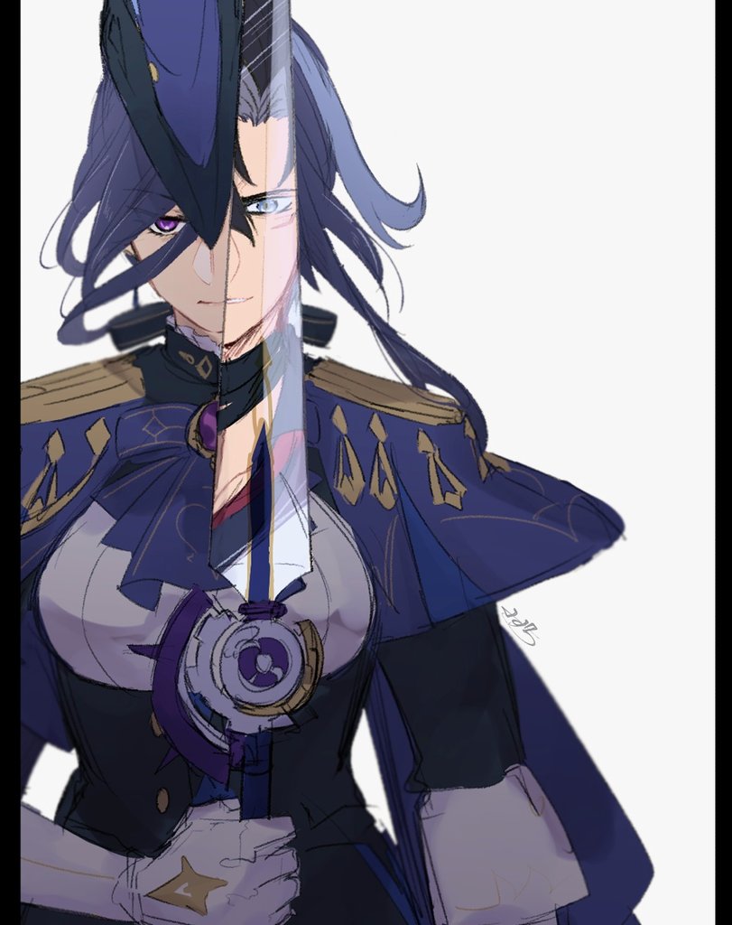 Safebooru - 1boy 1girl ascot bandaged neck bandages black corset blue cape blue eyes blue hair ...