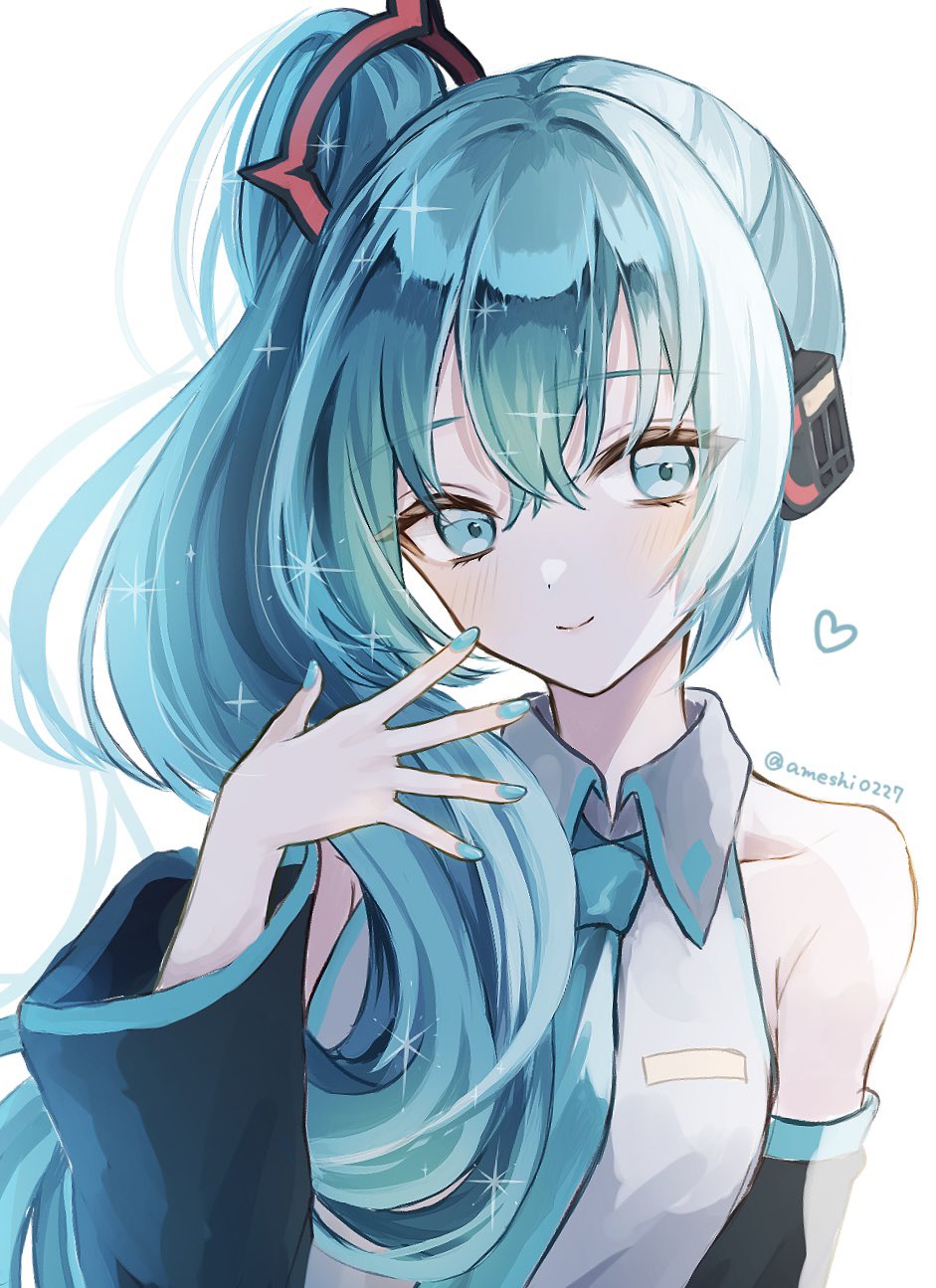 Safebooru - 1girl ameshi0227 aqua eyes aqua hair aqua nails aqua necktie aqua trim arm at side ...