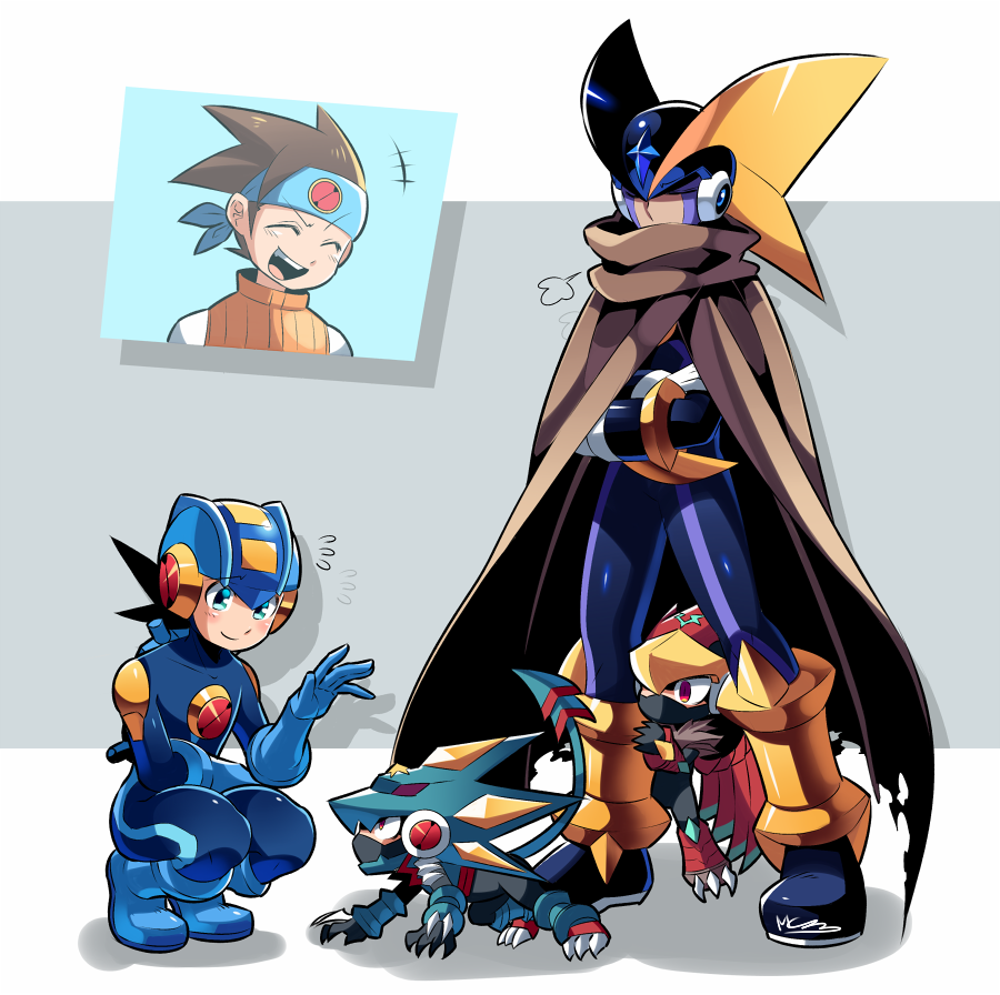 Safebooru - 5boys armor bass.exe (mega man) black bodysuit black helmet ...