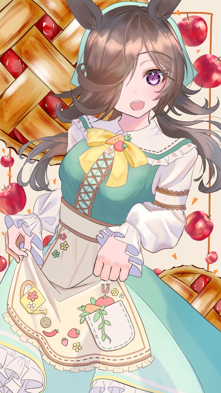 Safebooru - 1girl alternate costume alternate hairstyle animal ears apple apron black hair blush ...