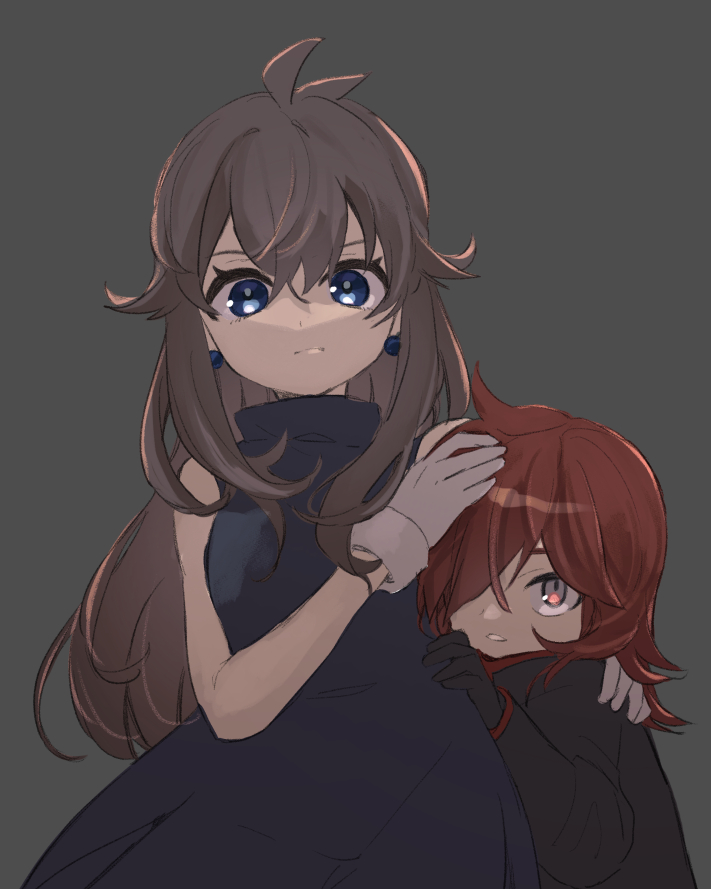 Safebooru - 1boy 1girl black dress black gloves black jacket blue eyes brown hair closed mouth ...