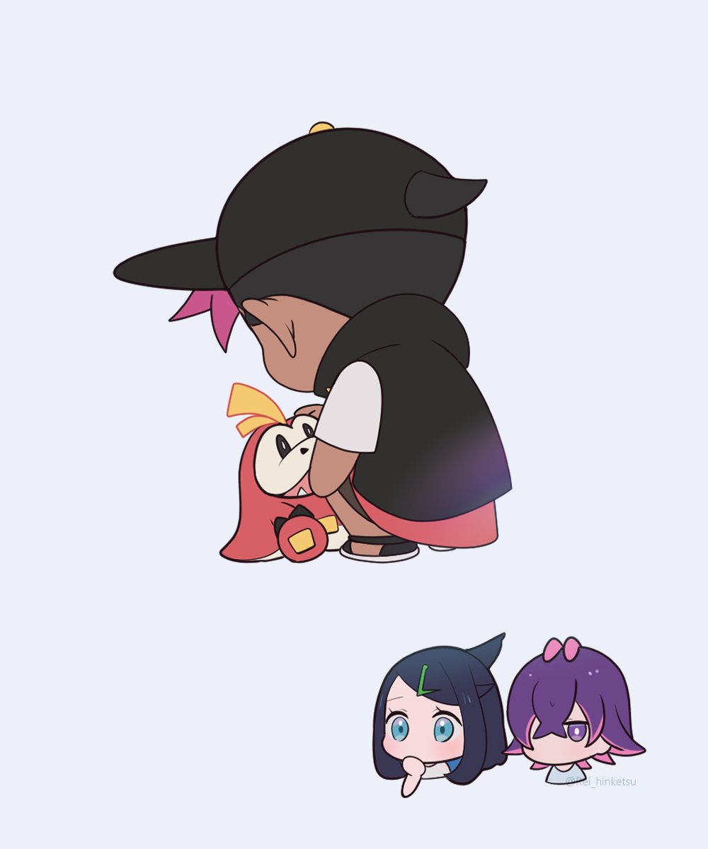 Safebooru - 1boy 2girls aqua eyes black hair black hat black vest ...