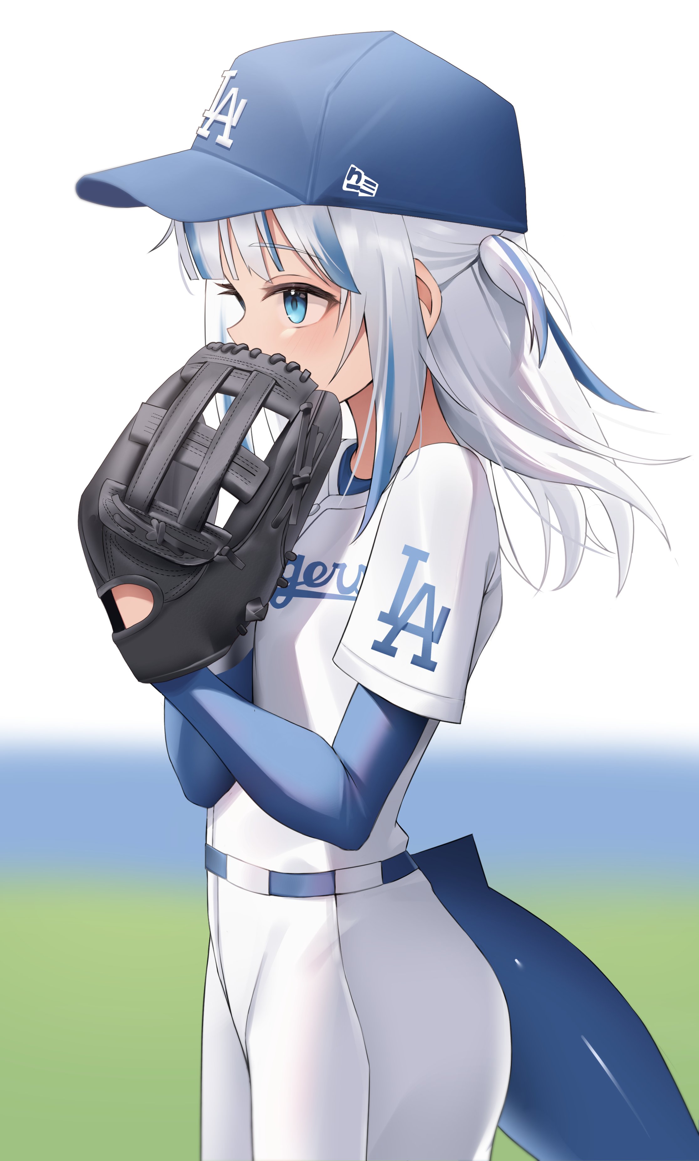 Safebooru - 1girl absurdres baseball baseball cap baseball mitt baseball uniform belt black ...