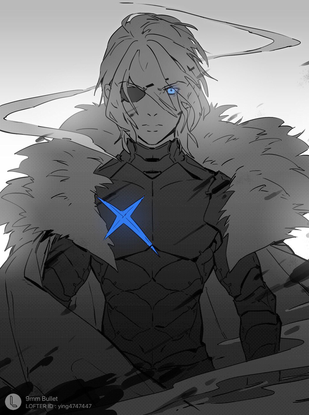 Safebooru - 1boy 9mmbullet1 armor artist name blue eyes cloak closed mouth dimitri alexandre ...
