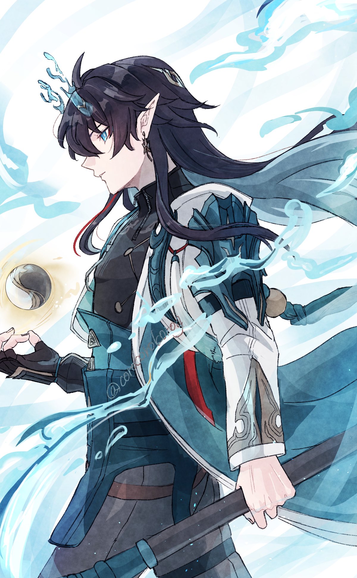 Safebooru - 1boy aqua horns black gloves black hair blue eyes dan heng ...