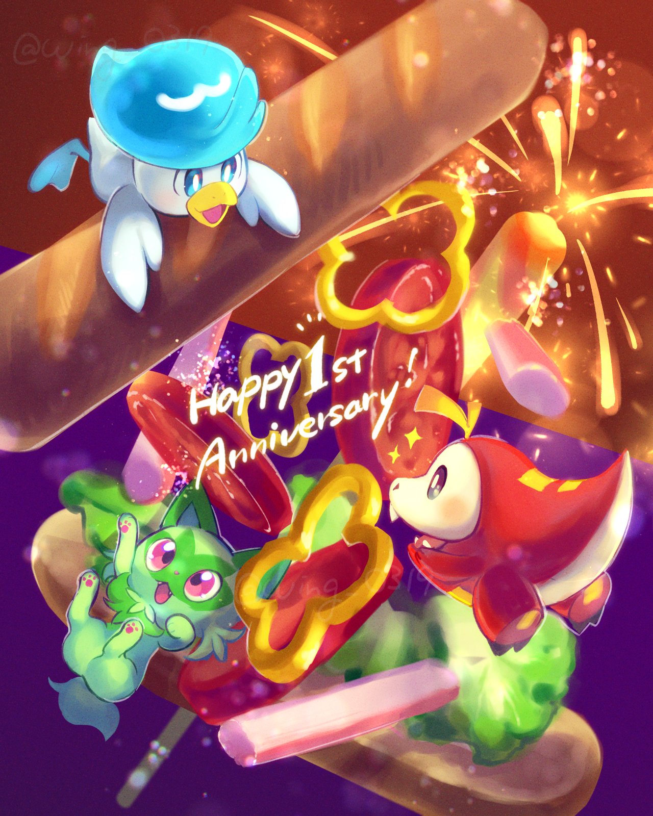 Safebooru - :d anniversary aqua eyes bread bright pupils commentary ...