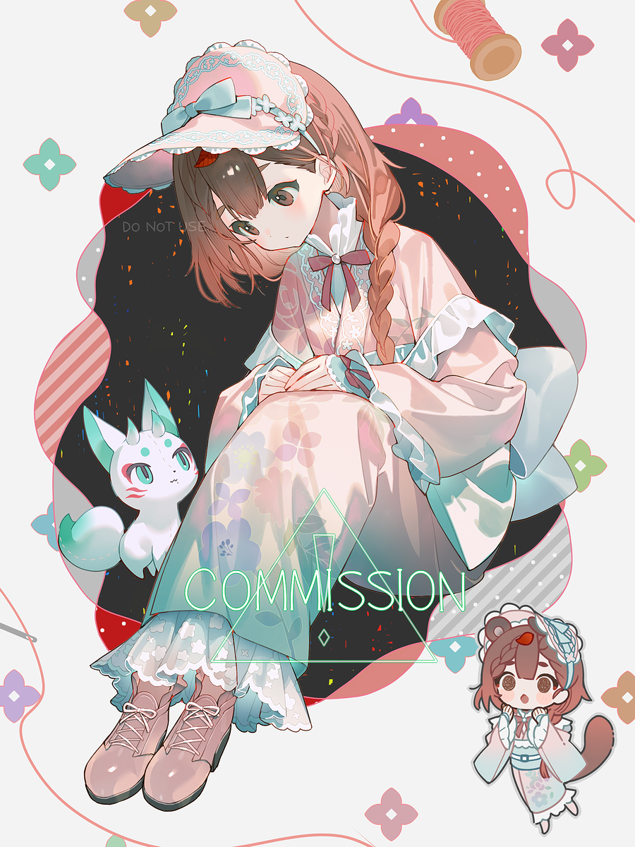 Safebooru - 1girl animal animal ears blue kimono bonnet braid braided bangs brown eyes brown ...