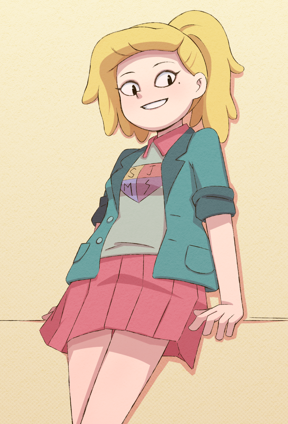 Safebooru - 1girl amphibia area112 arm support black eyes blonde hair ...